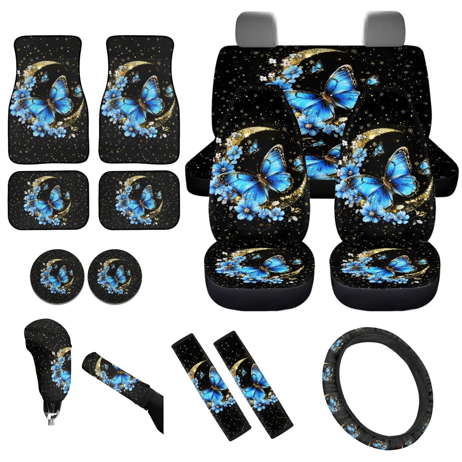 Yuyamidu Blue Butterfly Car Seat Cover Split Covers Moon Car Carpet ...