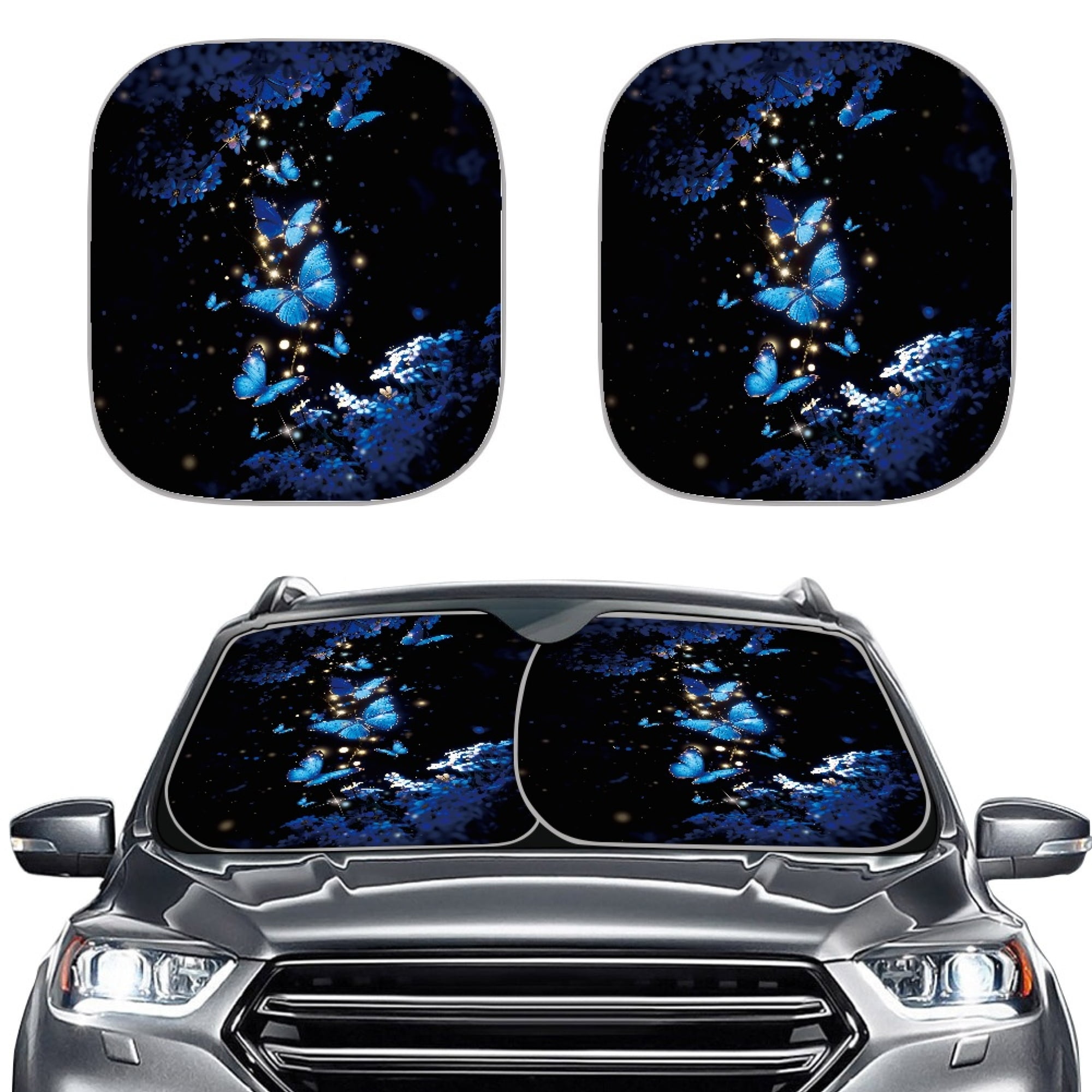 Yuyamidu Blue Butterfly Car Sun Shade Windshield 2 Pieces Flower ...