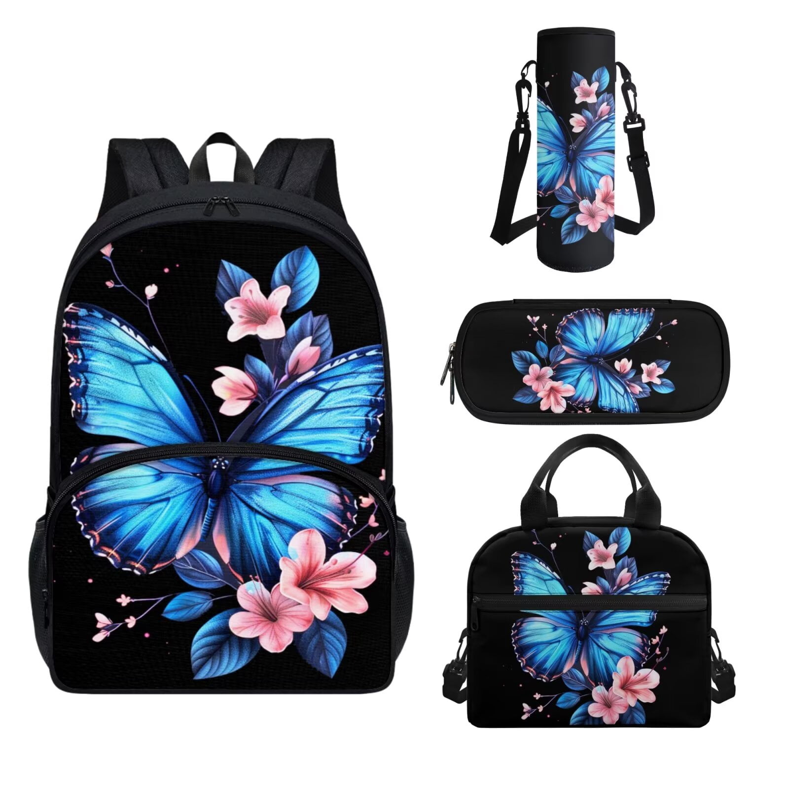 Yuyamidu Blue Butterfly School Backpack and Lunch Box Set for Kids 8-9 ...