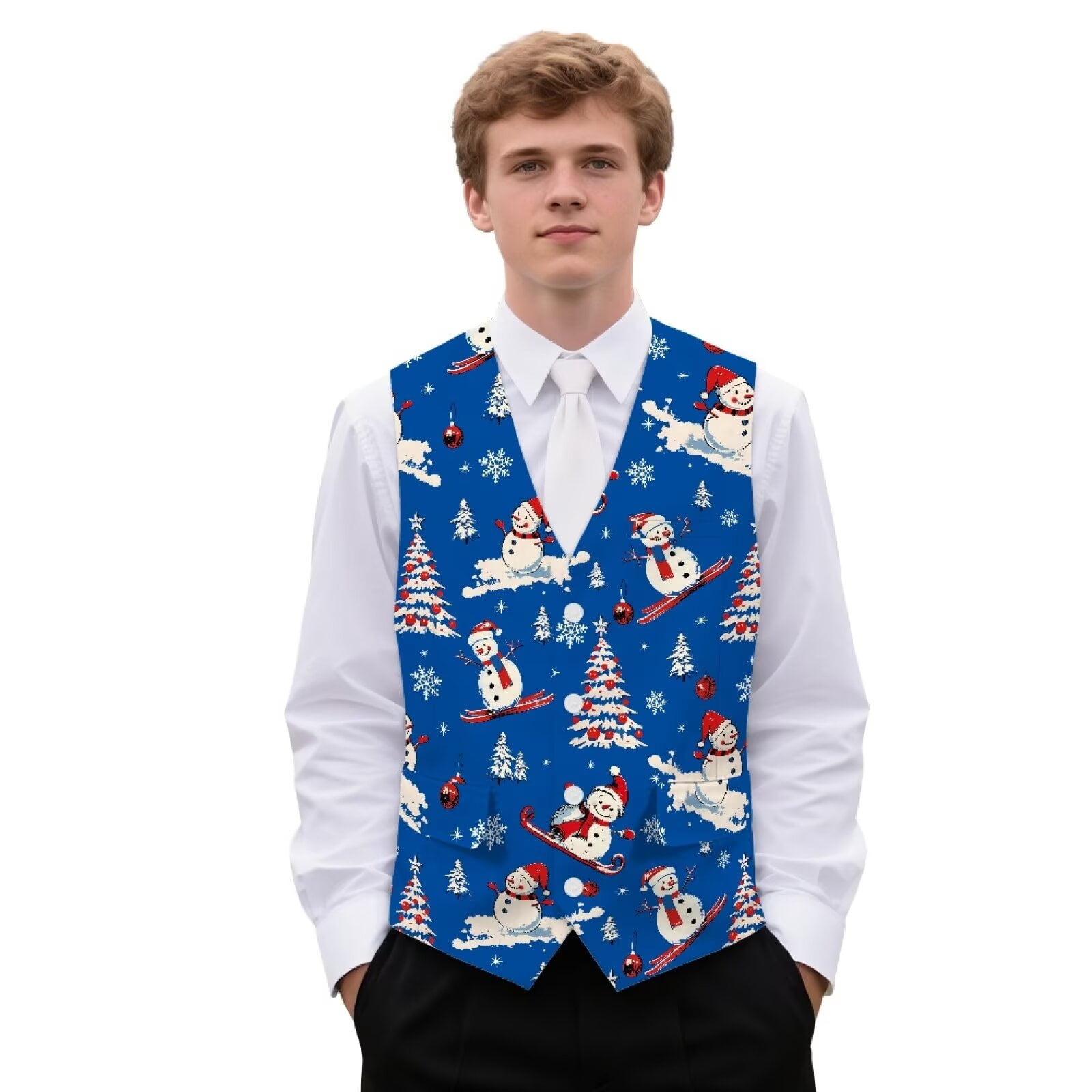 Yuyamidu Blue Christmas Mens Suit Vest Business Snowman Casual Dress ...