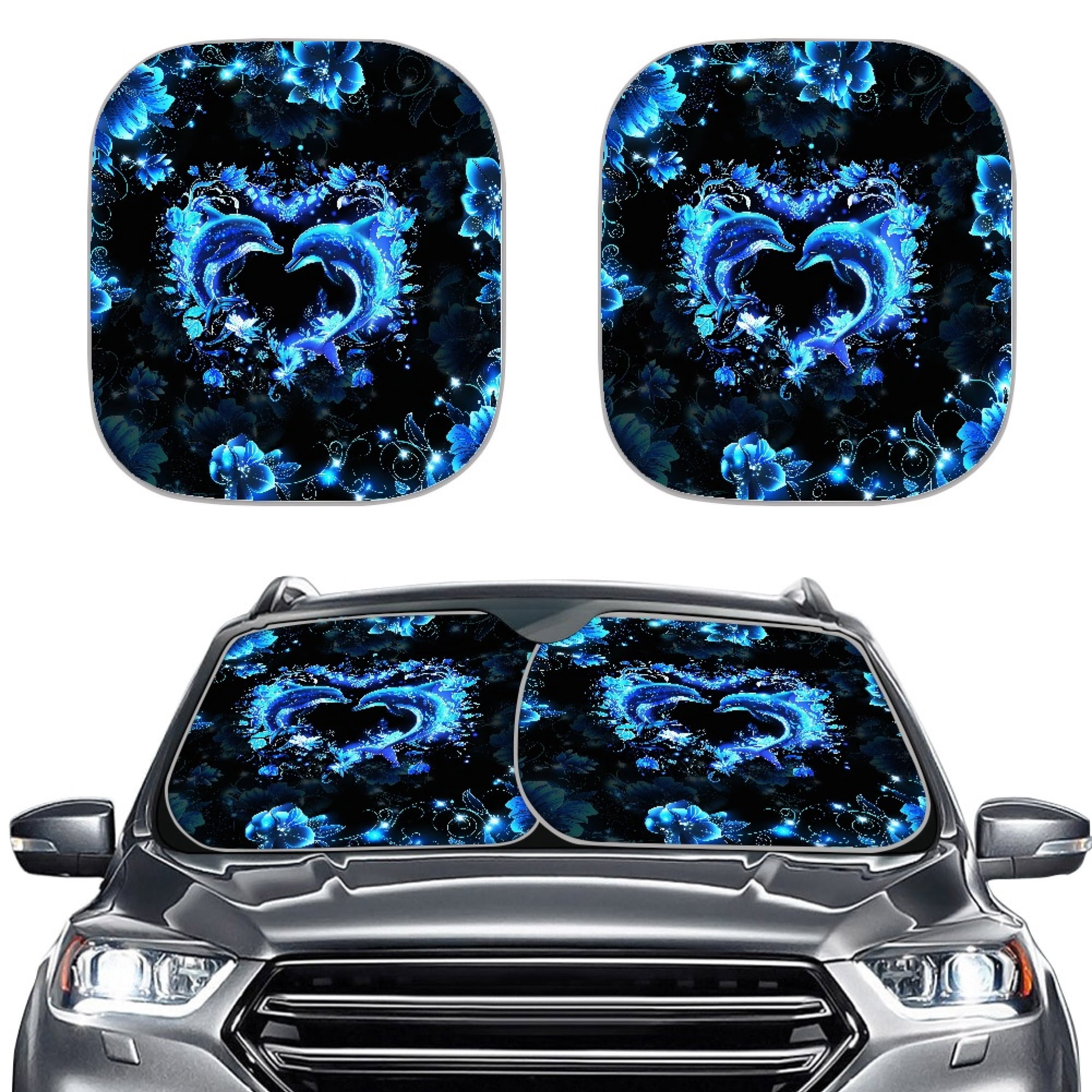 Yuyamidu Blue Dolphin Car Window Sunshades for Front Window Hibiscus ...