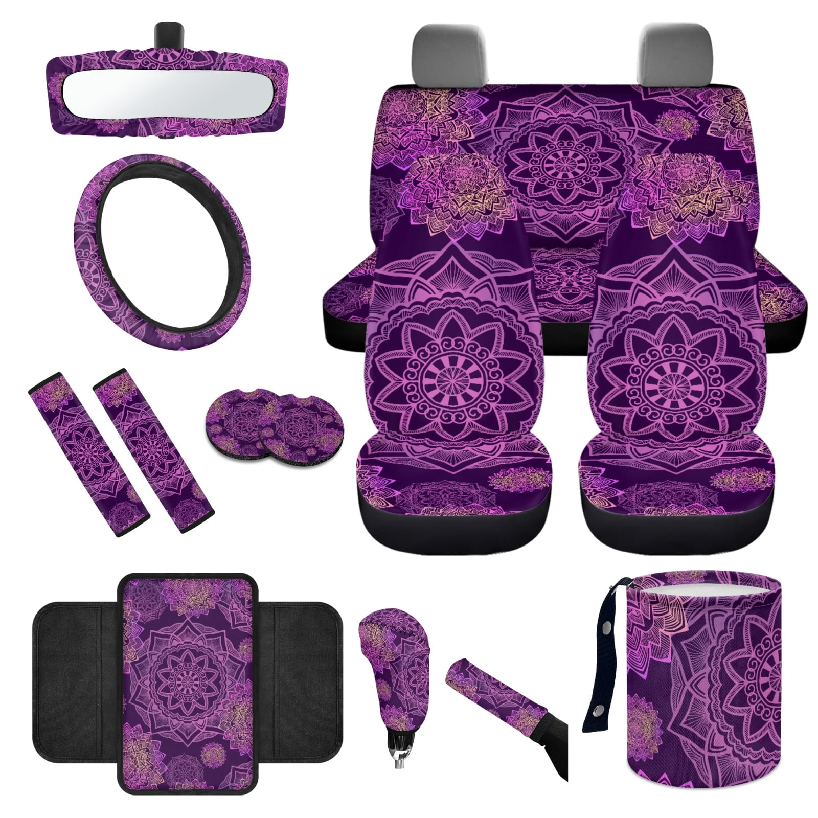Yuyamidu Boho Mandala Flower Car Seat Cover with Steering Wheel Cover ...
