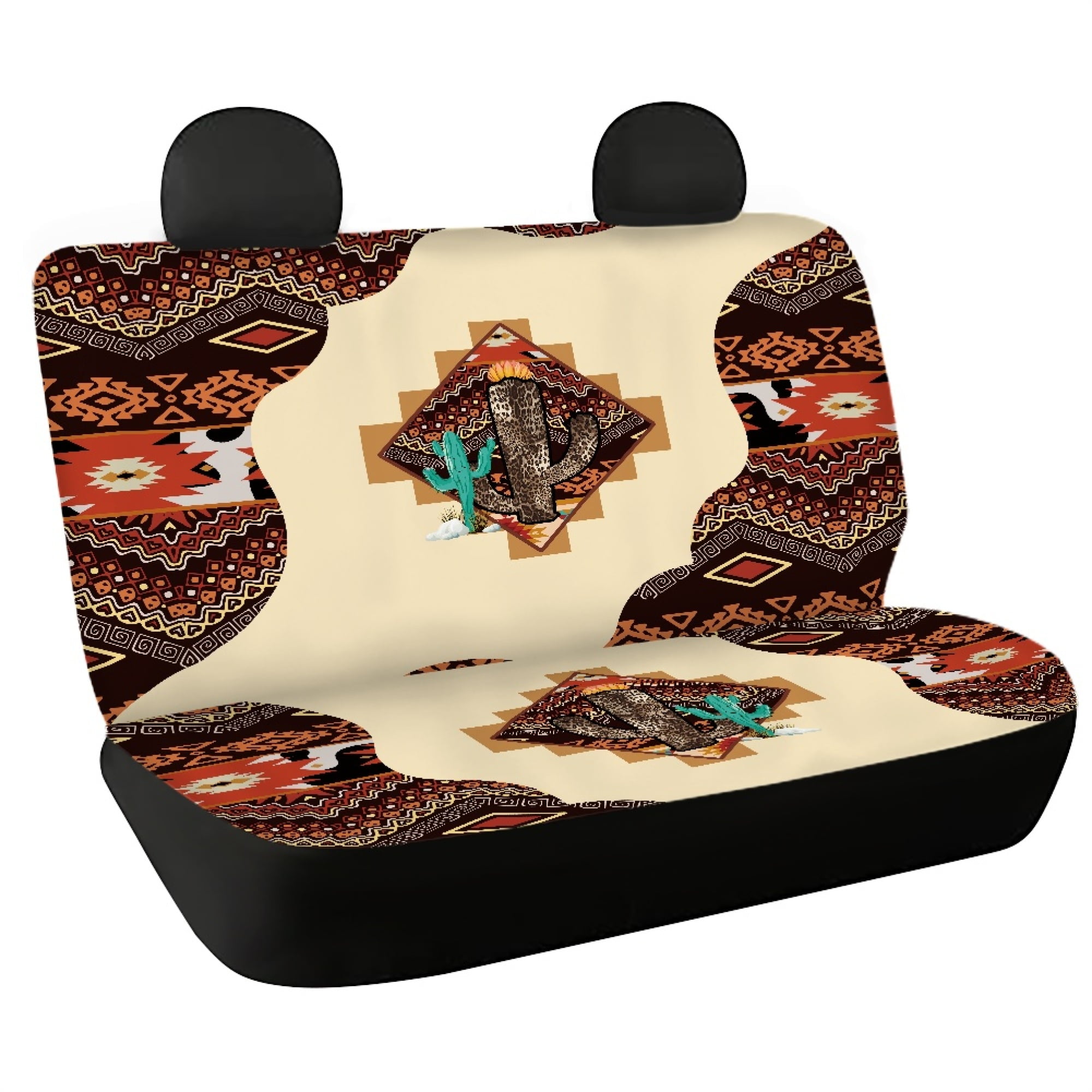 Yuyamidu Brown Aztec Car Back Seat Cover Cactus Auto Bench Seat Cushion ...