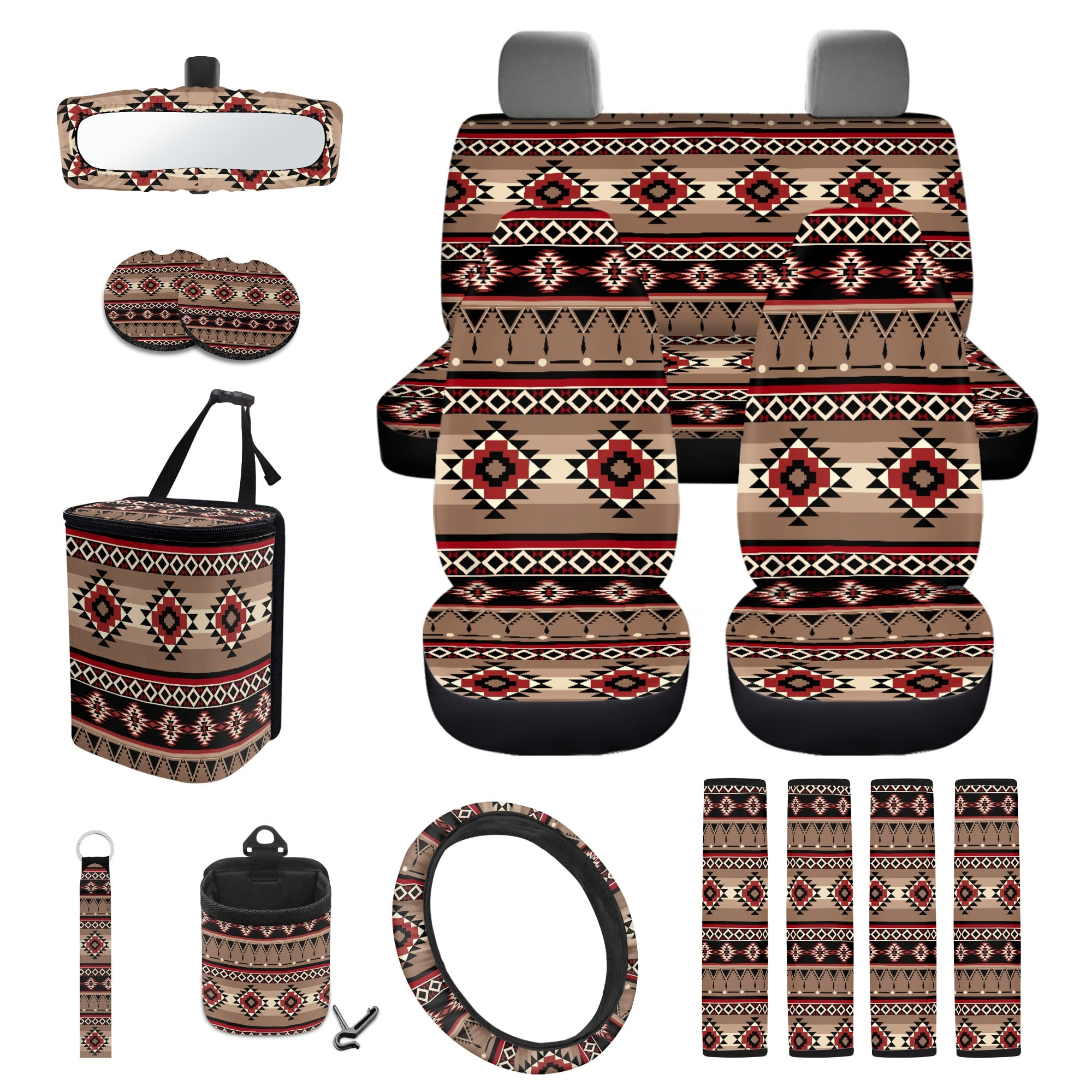 Yuyamidu Brown Car Seat Covers Set of 15 Aztec Ethnic Gemoetric ...