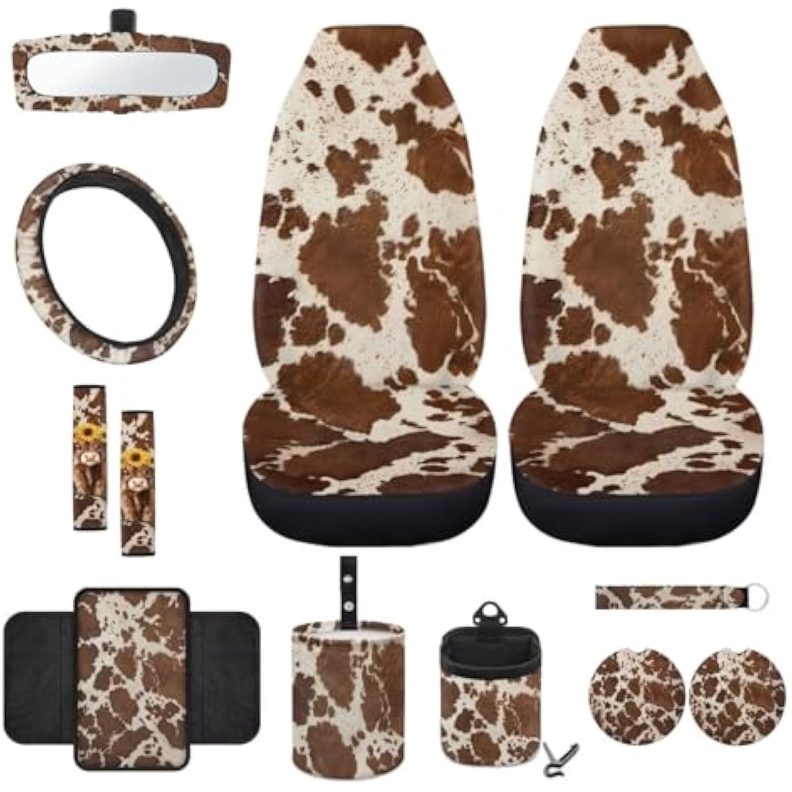 Yuyamidu Brown Cow Print Car Front Seat Covers Set of 12 Cute Steering ...