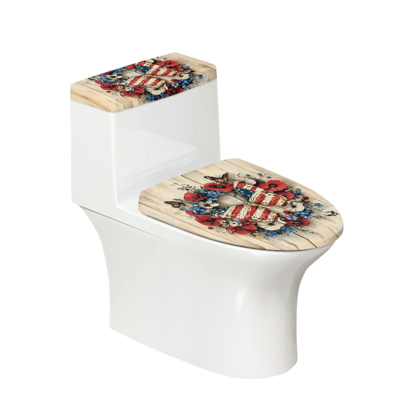 Yuyamidu Butterfly Toilet Lid and Tank Cover Set of 2 American Flag ...