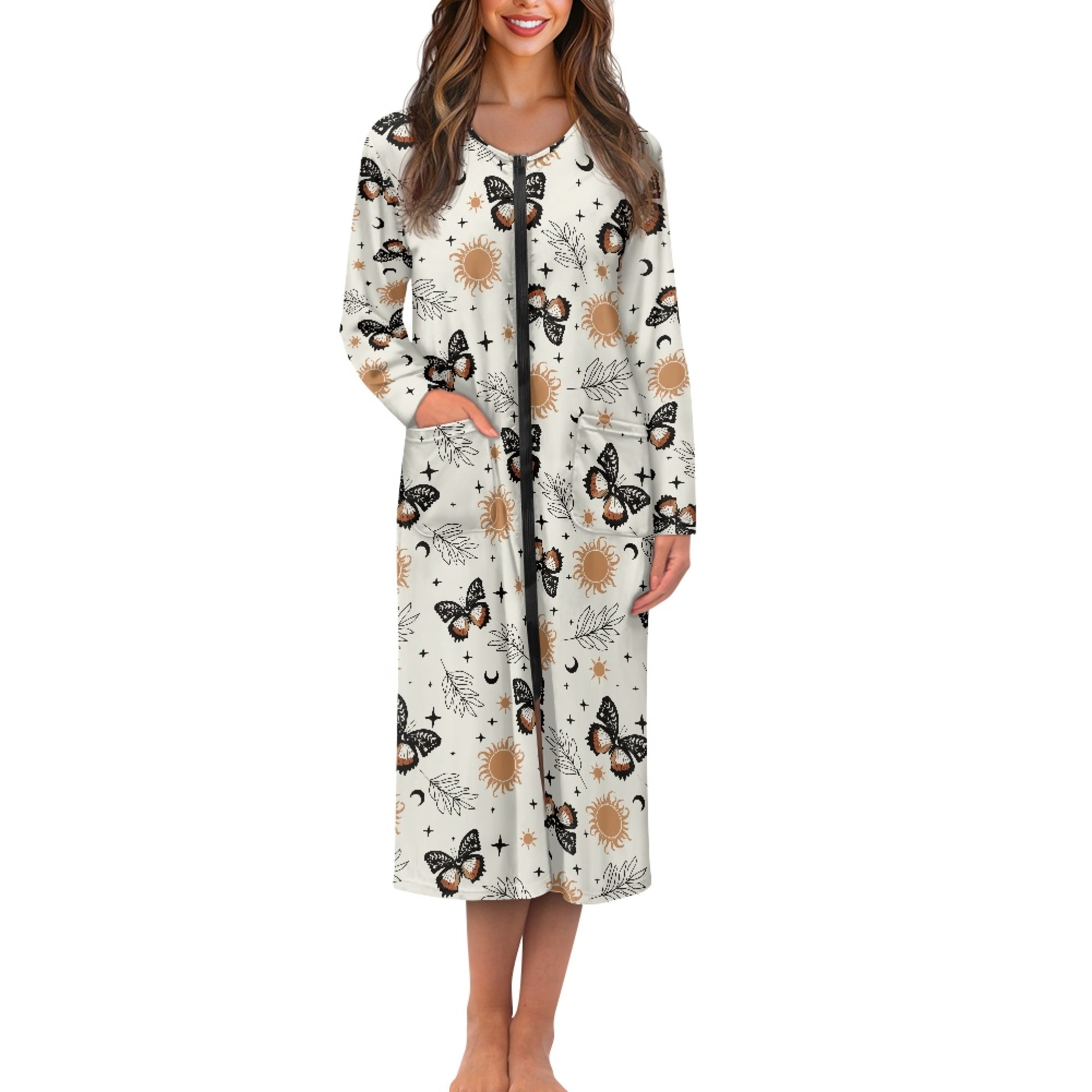 Yuyamidu Butterfly Zipper Front Bathrobe for Women Sexy Spa Robes Sun ...
