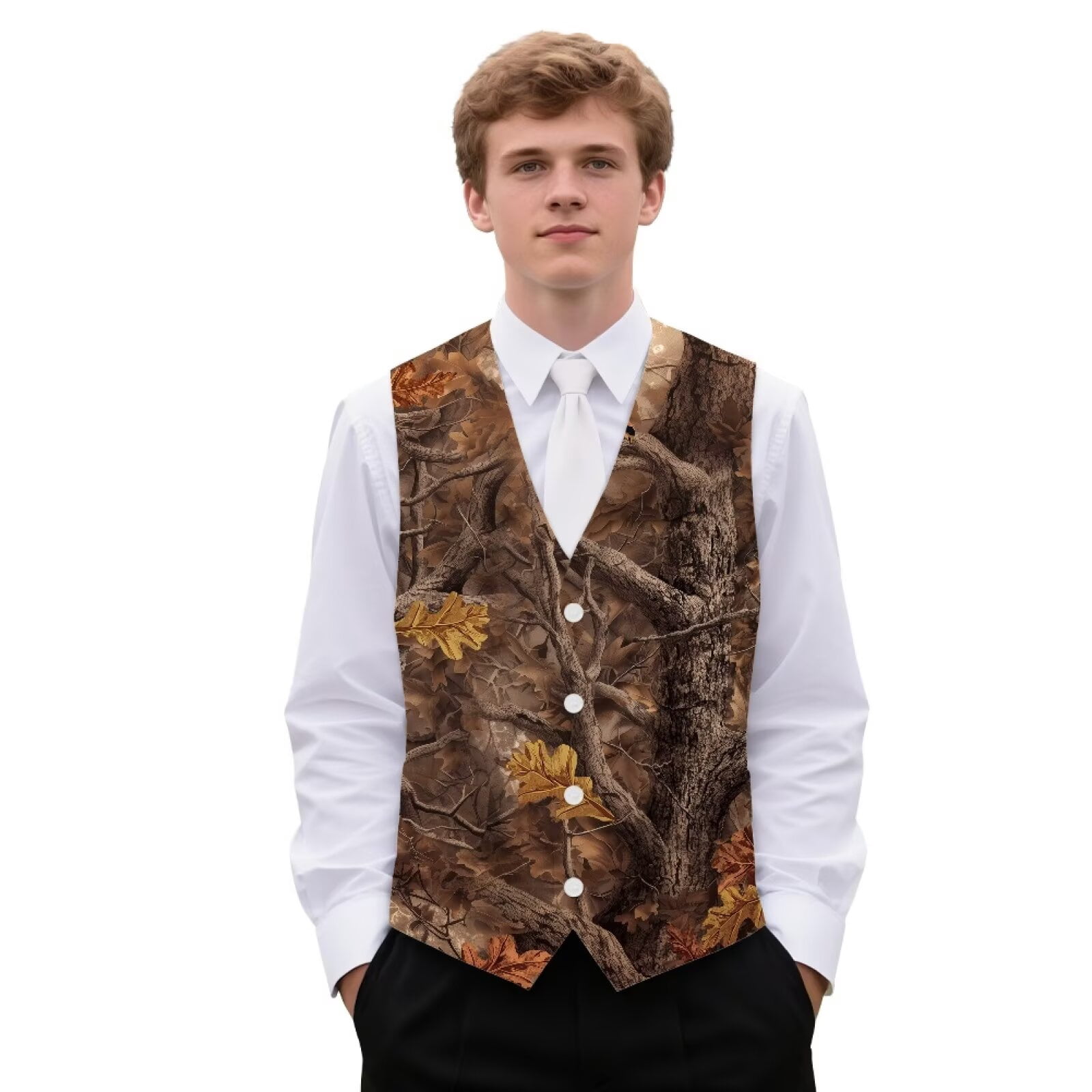 Yuyamidu Camo Hunting Oak Mens Suit Vest Business Formal Dress Vests ...
