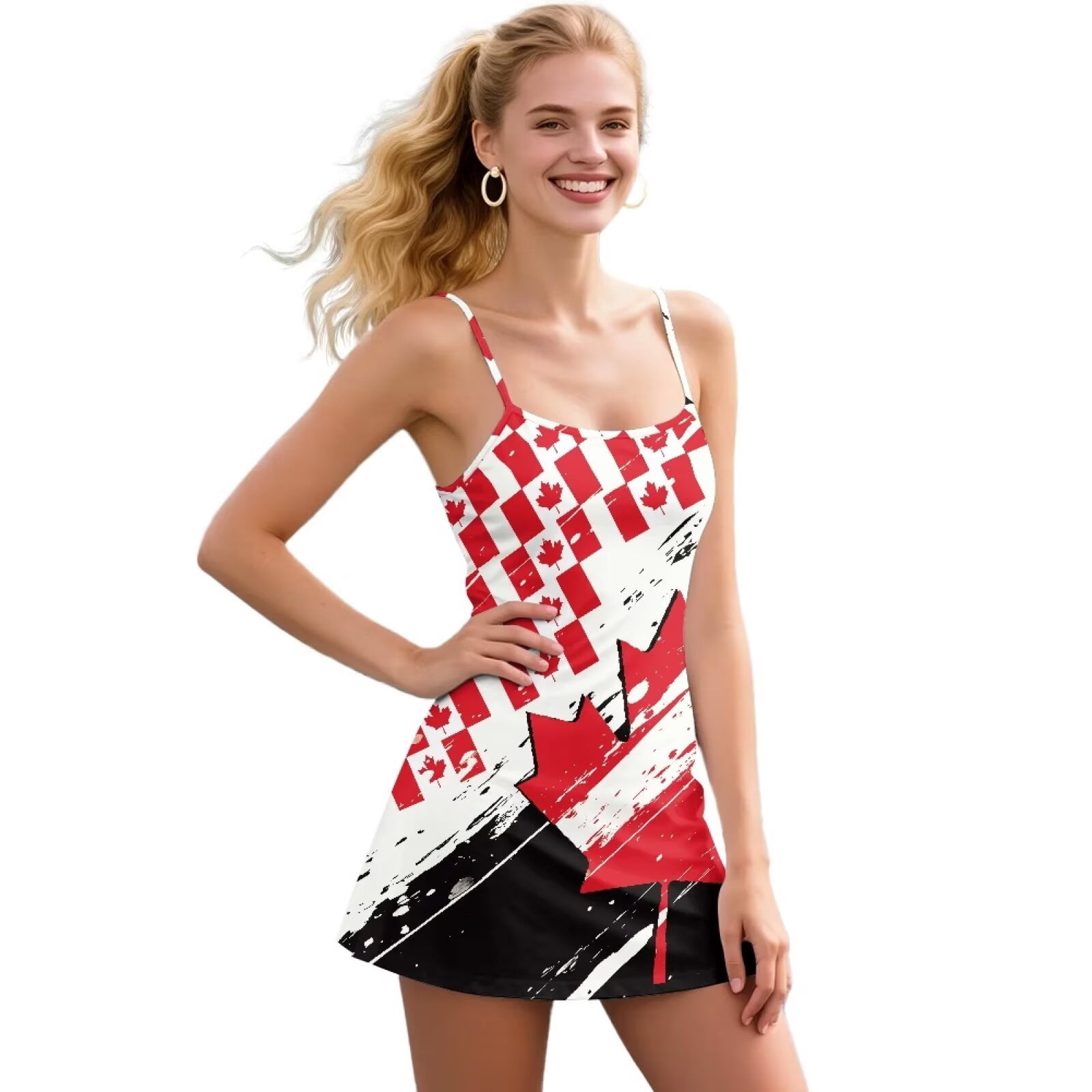 Yuyamidu Canadian Flag Women's Tennis Dress with Built in Shorts Red ...