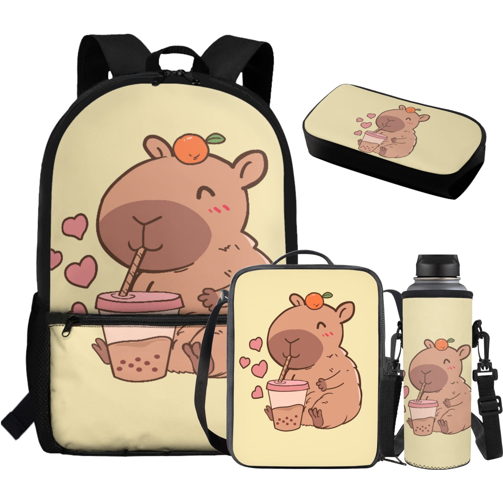 Yuyamidu Capabara Backpack and Lunch Box Set 4 Piece Primary School ...