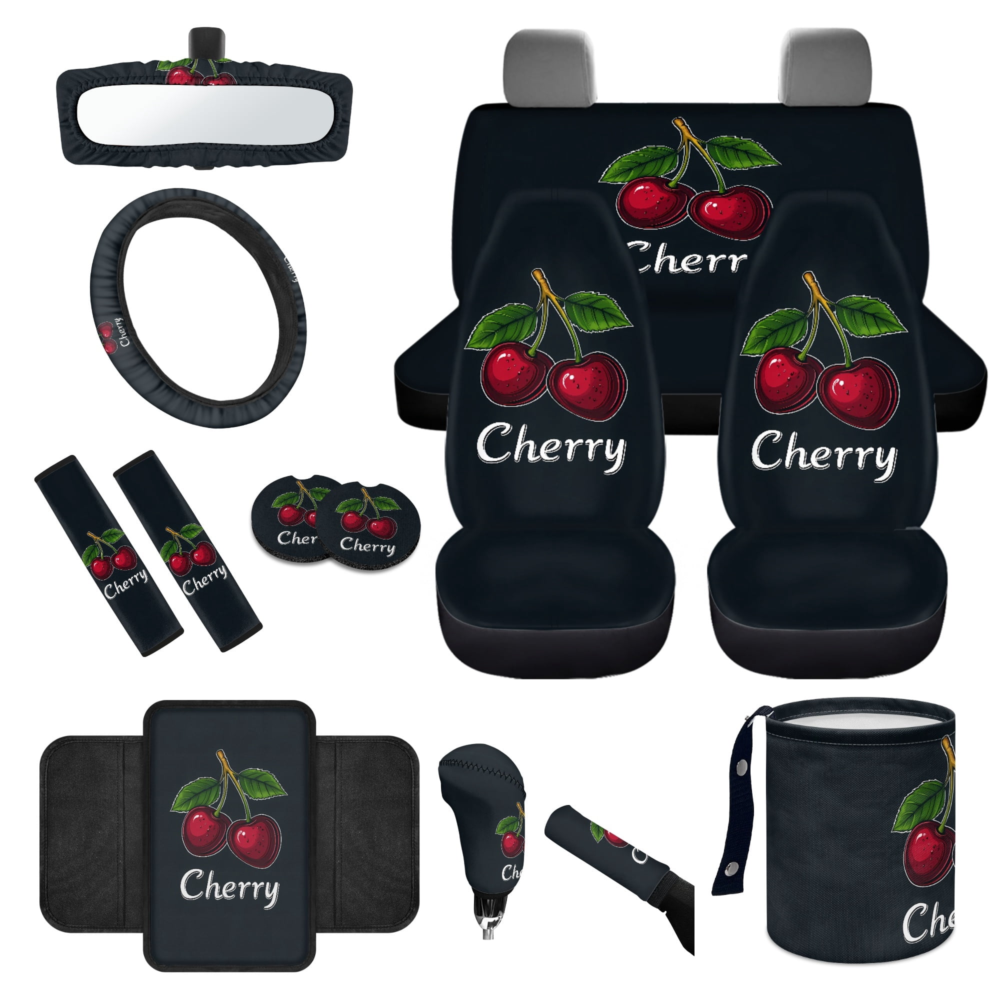 Yuyamidu Cherry Car Seat Covers Full Set of 14 Cute Steering Wheel ...