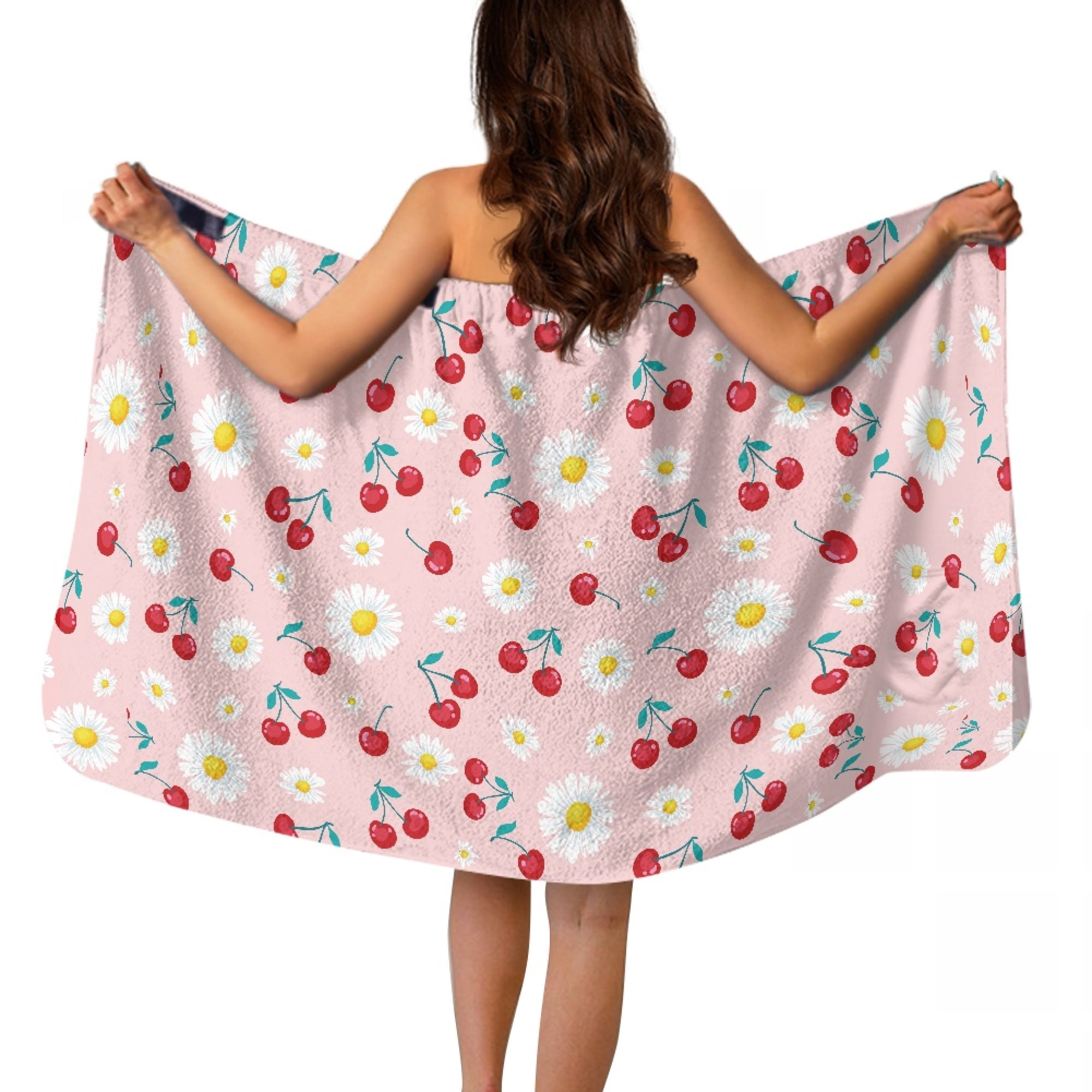 Yuyamidu Cherry Shower Towel Wrap for Women Daisy Knee Length Bath Wrap ...