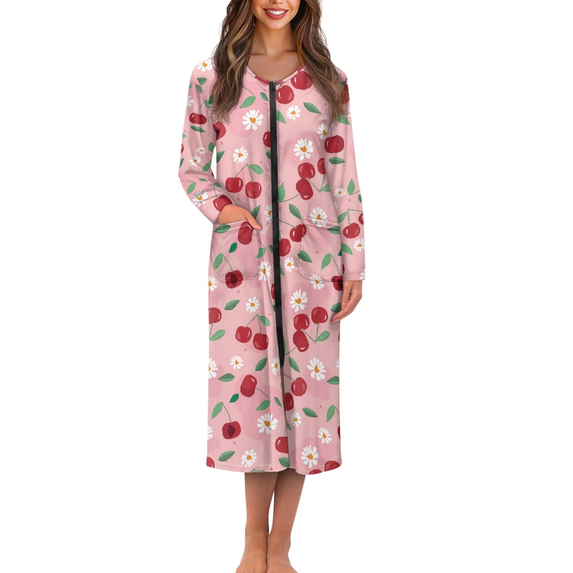 Yuyamidu Cherry Zipper Front Robes for Women with Pockets Daisy ...