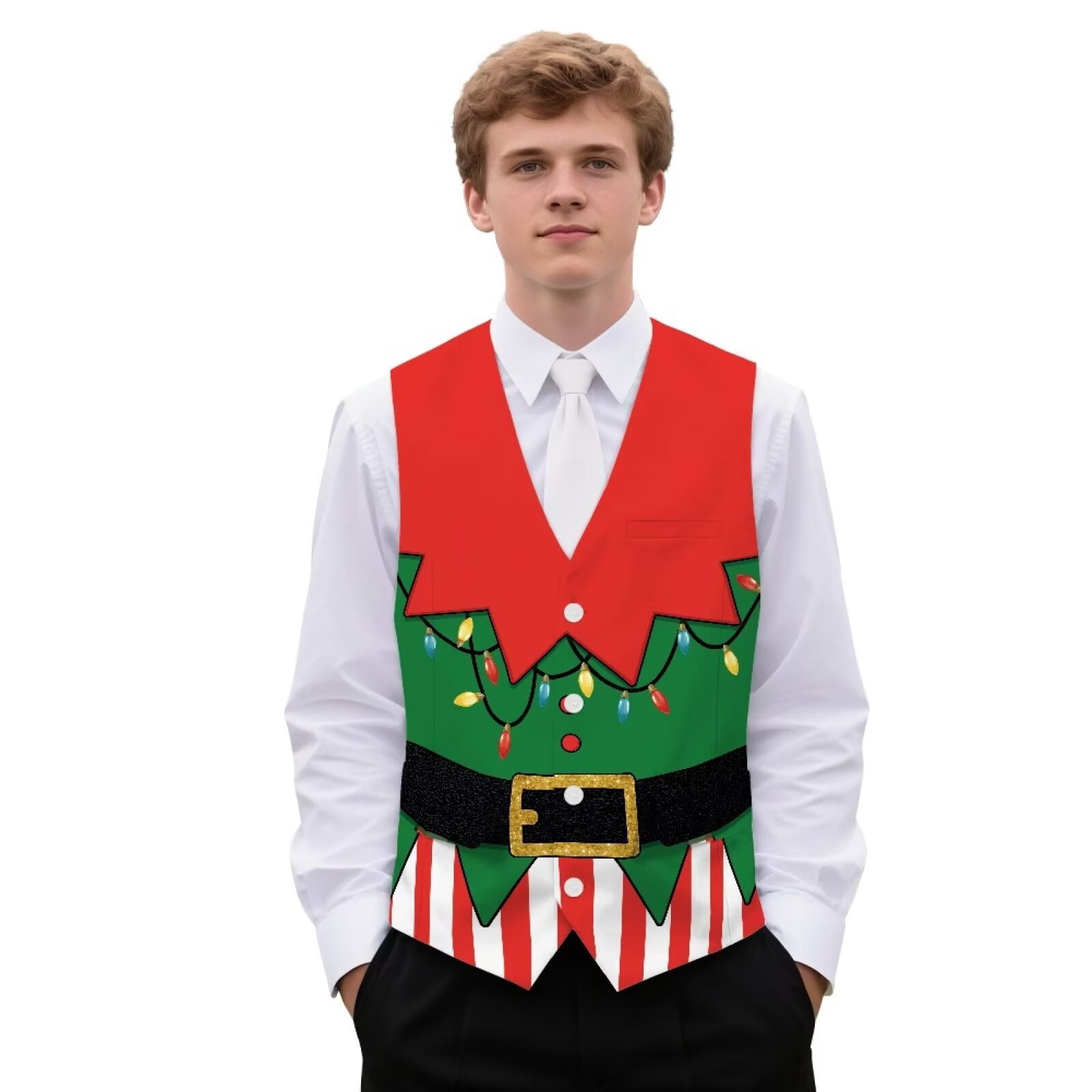 Yuyamidu Christmas Men's Classic Slim Fit Dress Vest Santa Claus ...
