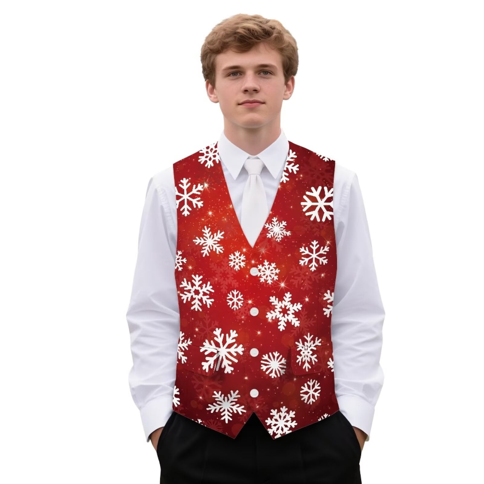 Yuyamidu Christmas Men's Suit Vest Size M Red Snowflake V Neck Business ...