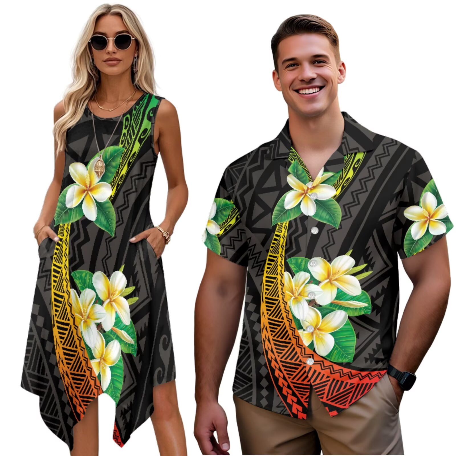 Yuyamidu Couples Hawaiian Matching Outfits Hibiscus Floral Dress Beach ...