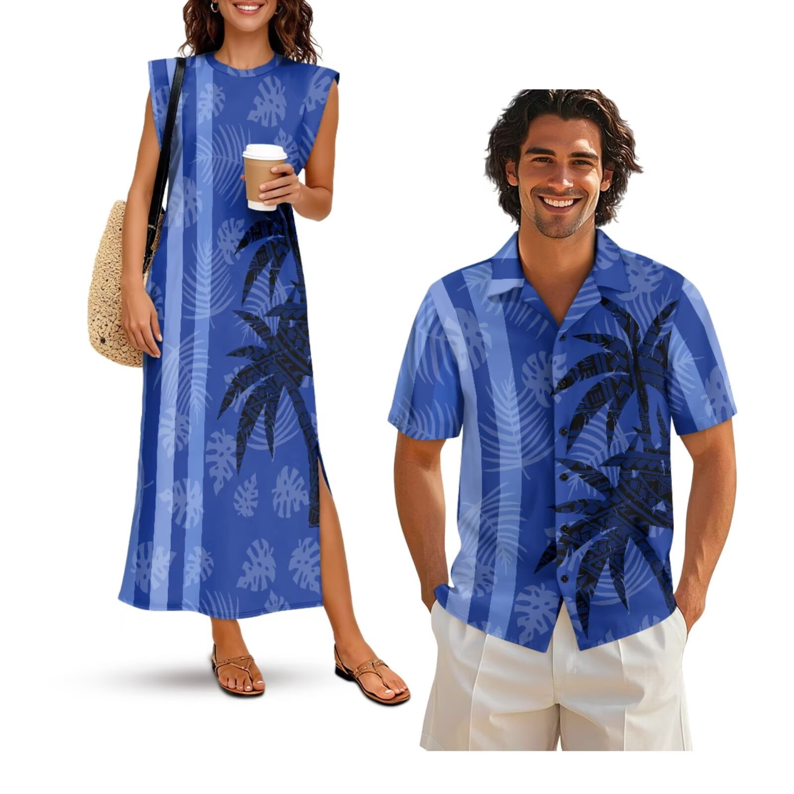 Yuyamidu Couples Vacation Outfits Matching Sets Navy Blue Dress Mens ...