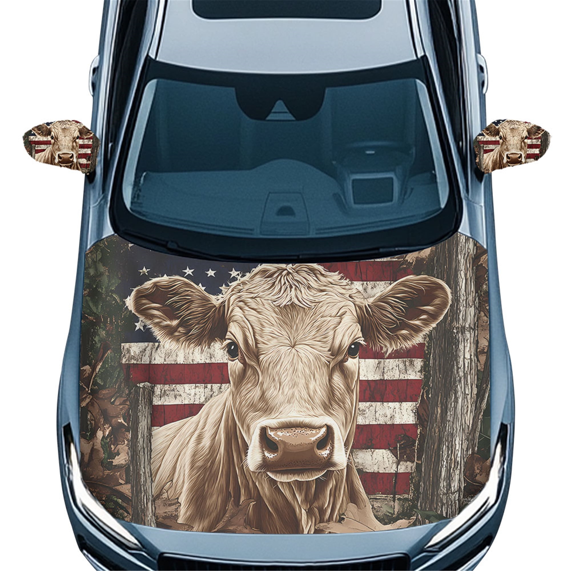 Yuyamidu Cow Car Hood Cover Wrap USA Flag Side Mirror Covers for Cars ...