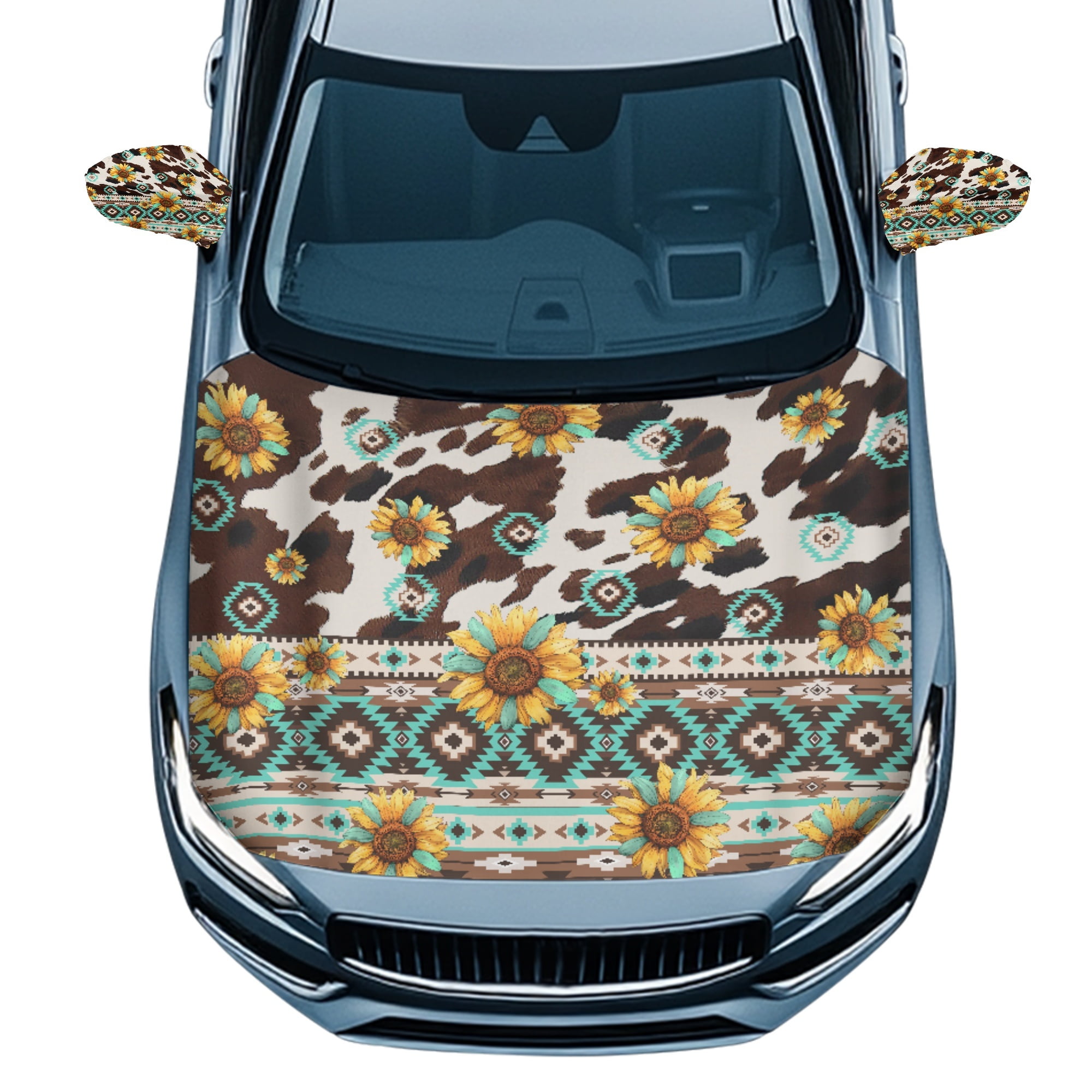 Yuyamidu Cow Print Car Hood Cover Wrap and Side Mirror Covers Set of 3 ...