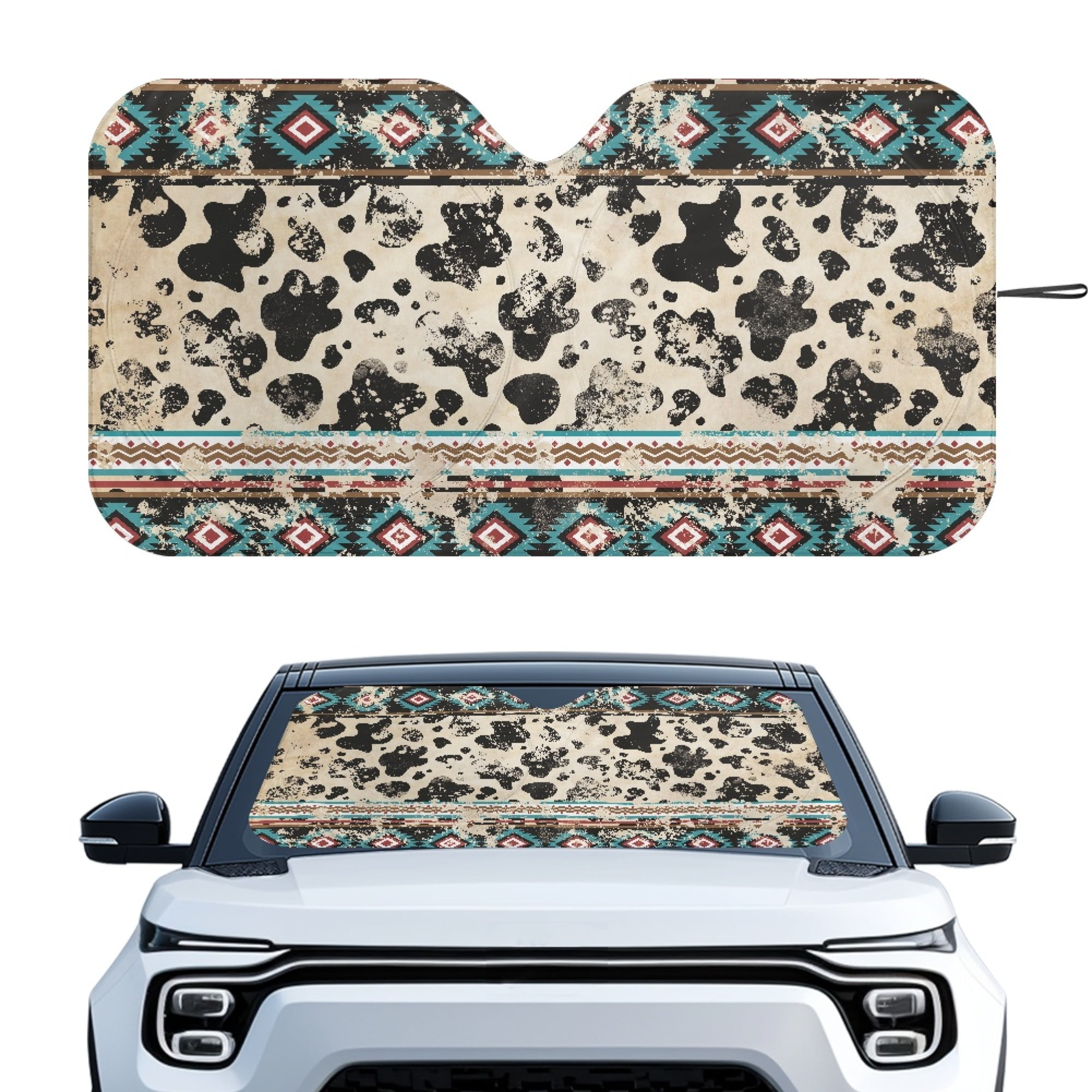 Yuyamidu Cow Print Car Sunshade for Windshield Western Aztec Auto Front ...