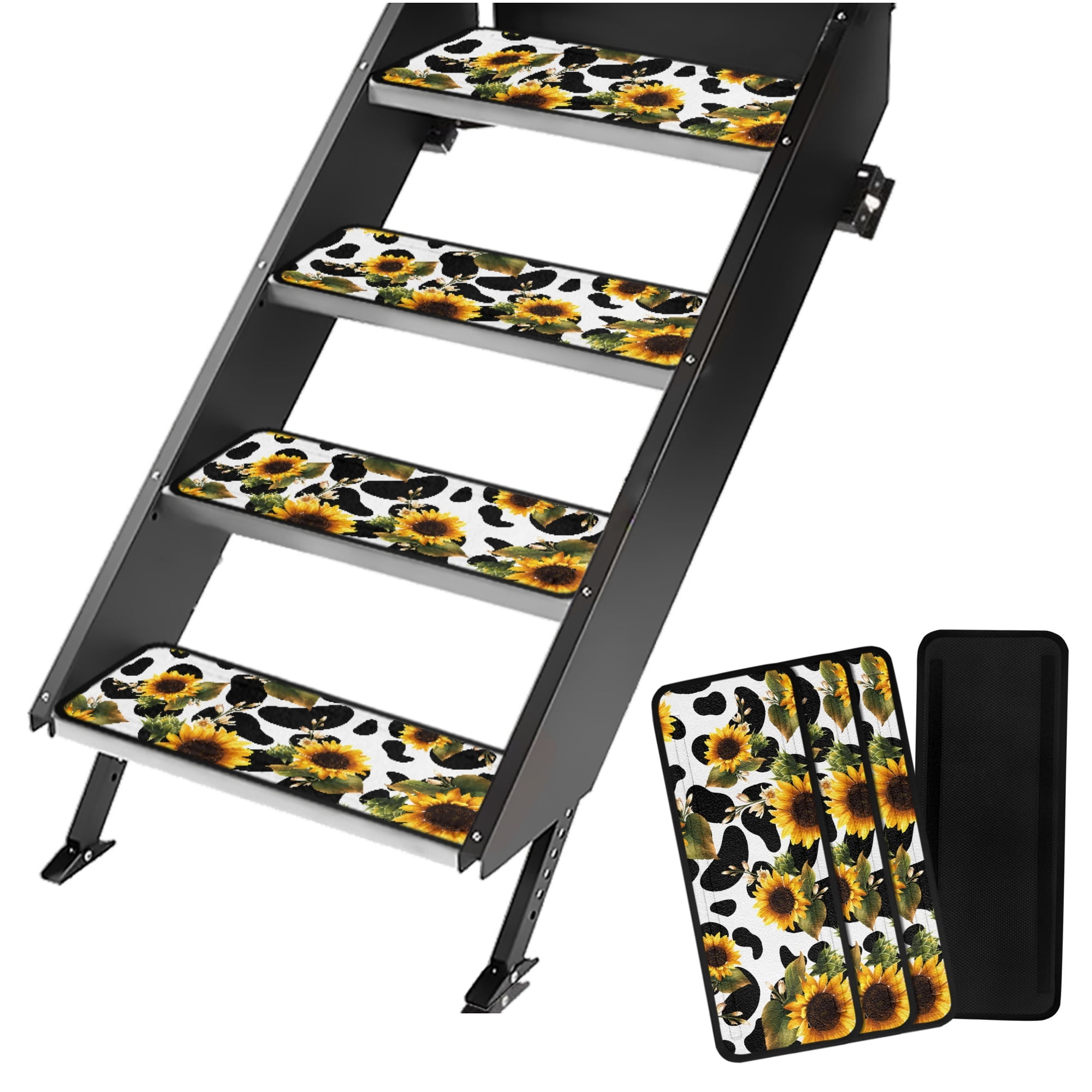 Yuyamidu Cow Print RV Step Covers Rugs with Hook and Loop Sunflower RV ...