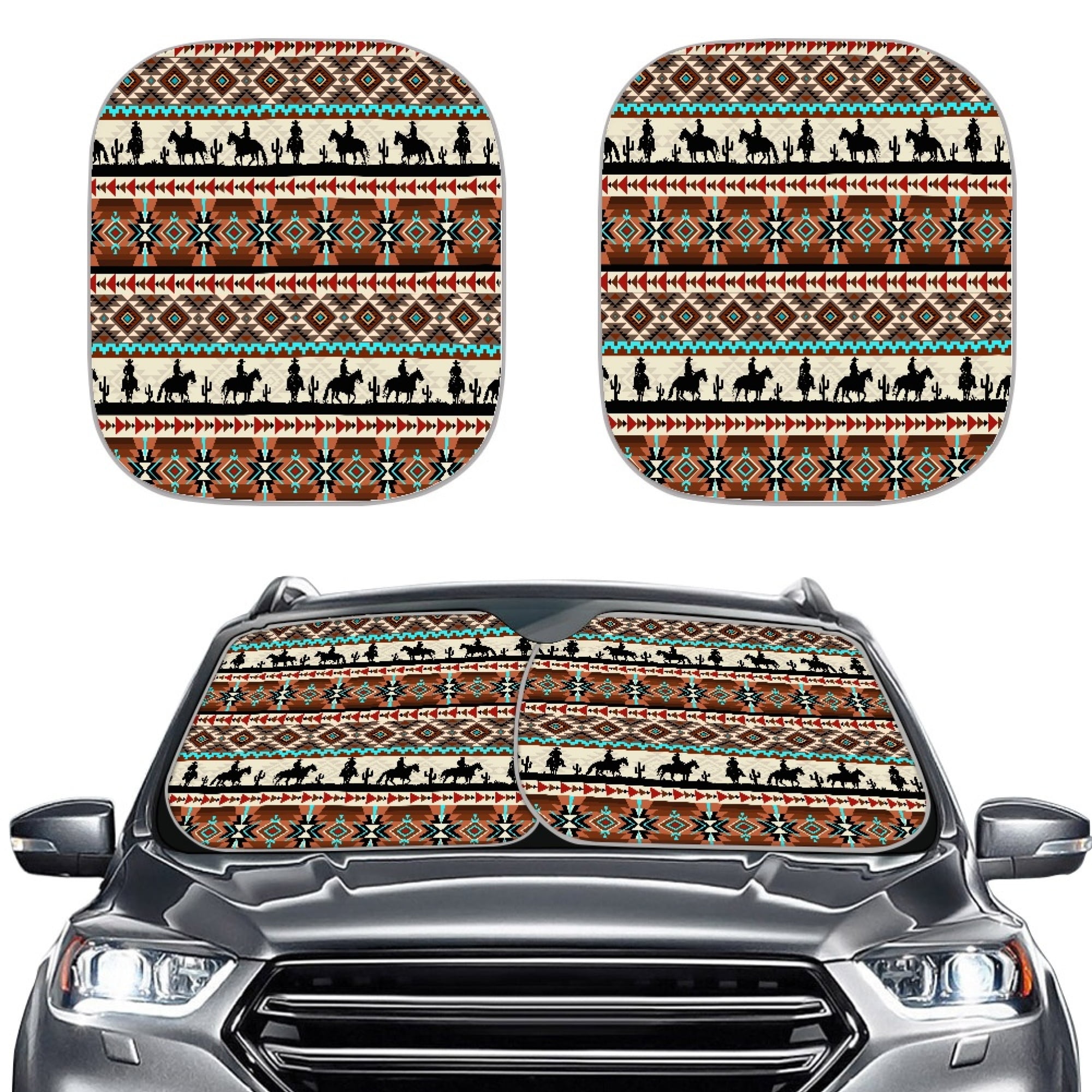 Yuyamidu Cowboy Car Sun Shade Windshield Accessories 2 Pieces Aztec ...