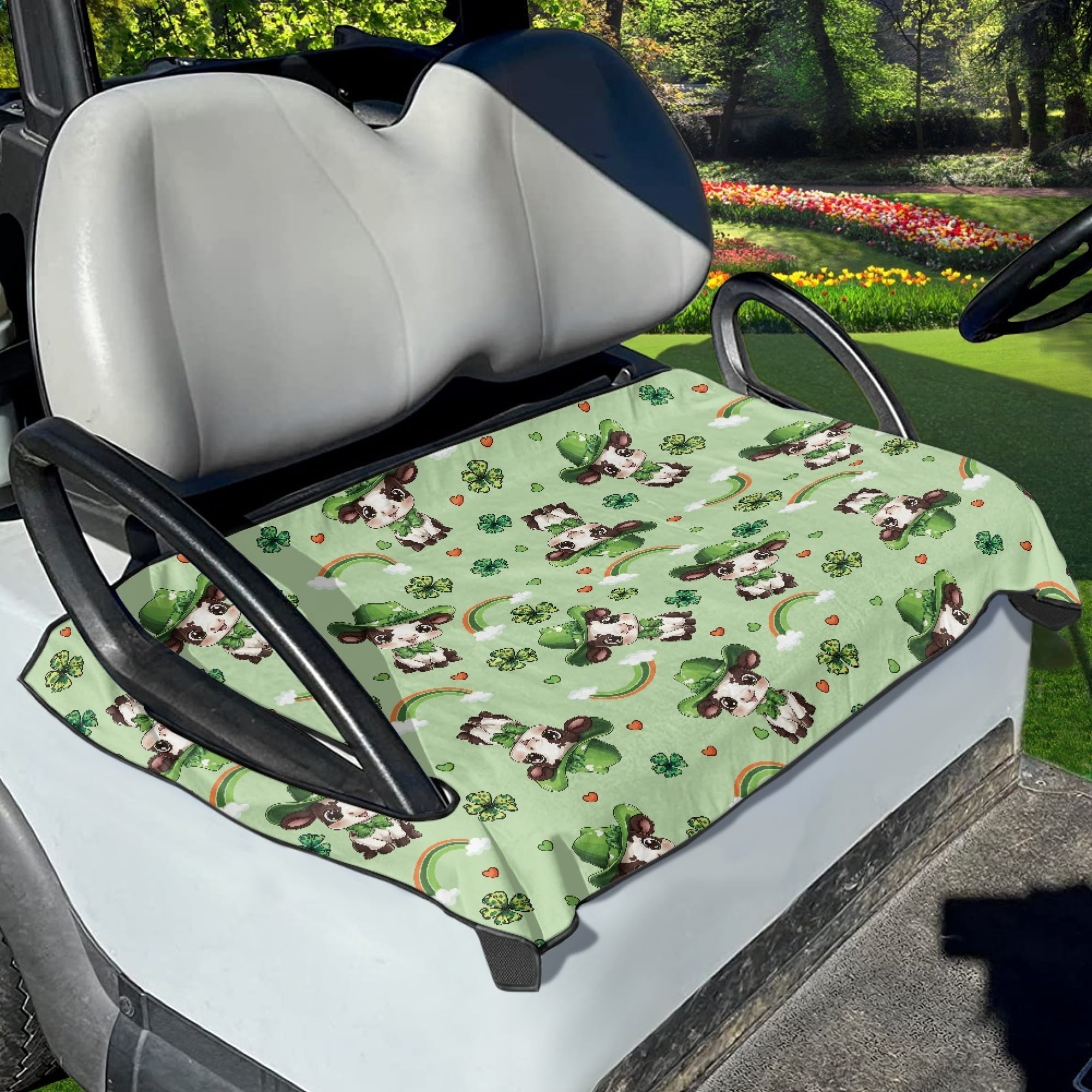 Yuyamidu Cute Cow Golf Cart Seat Cover Green Leaf Golf Cart Seat Towel ...