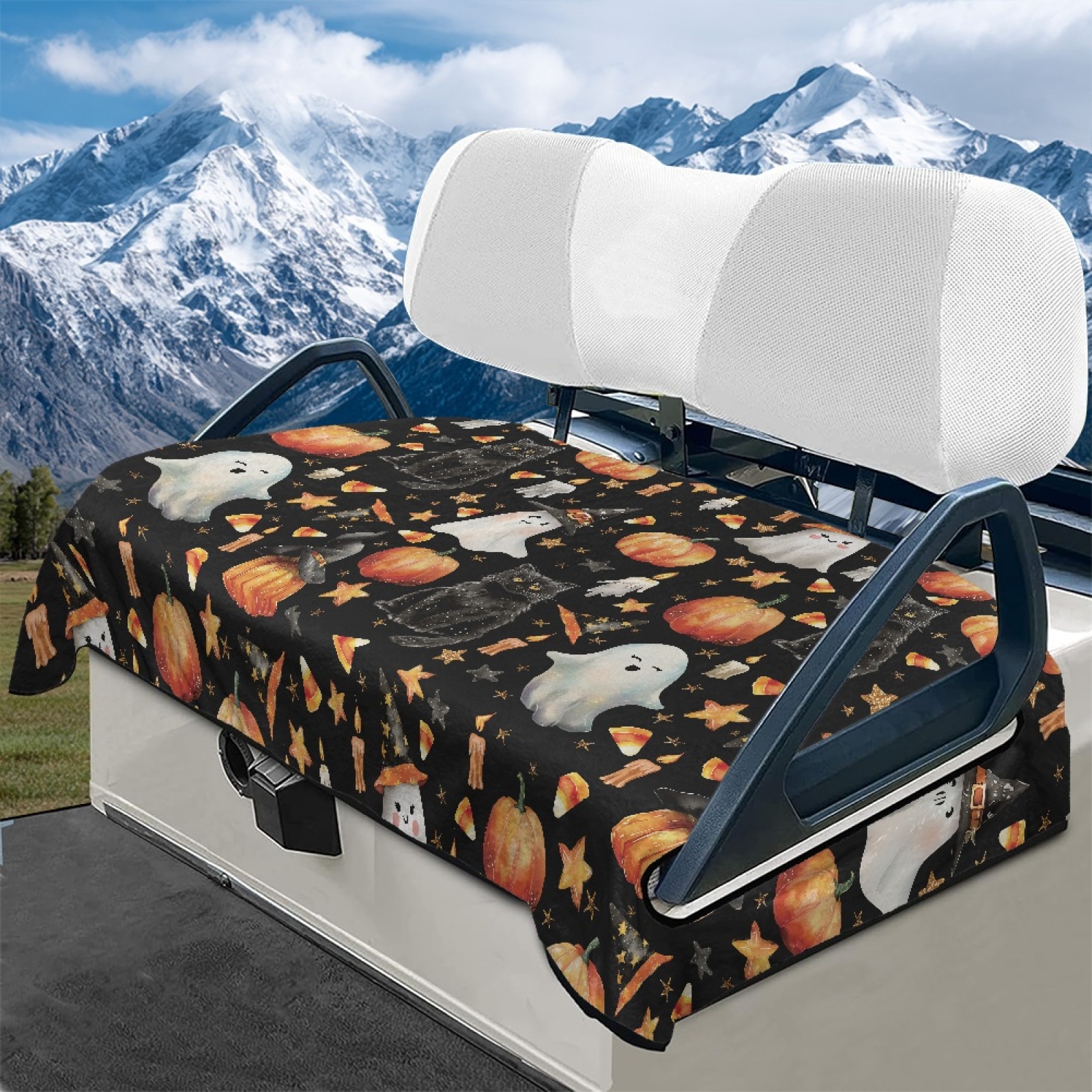 Yuyamidu Cute Ghost Golf Cart Seat Covers Fluffy Black Cat Golf Cart ...