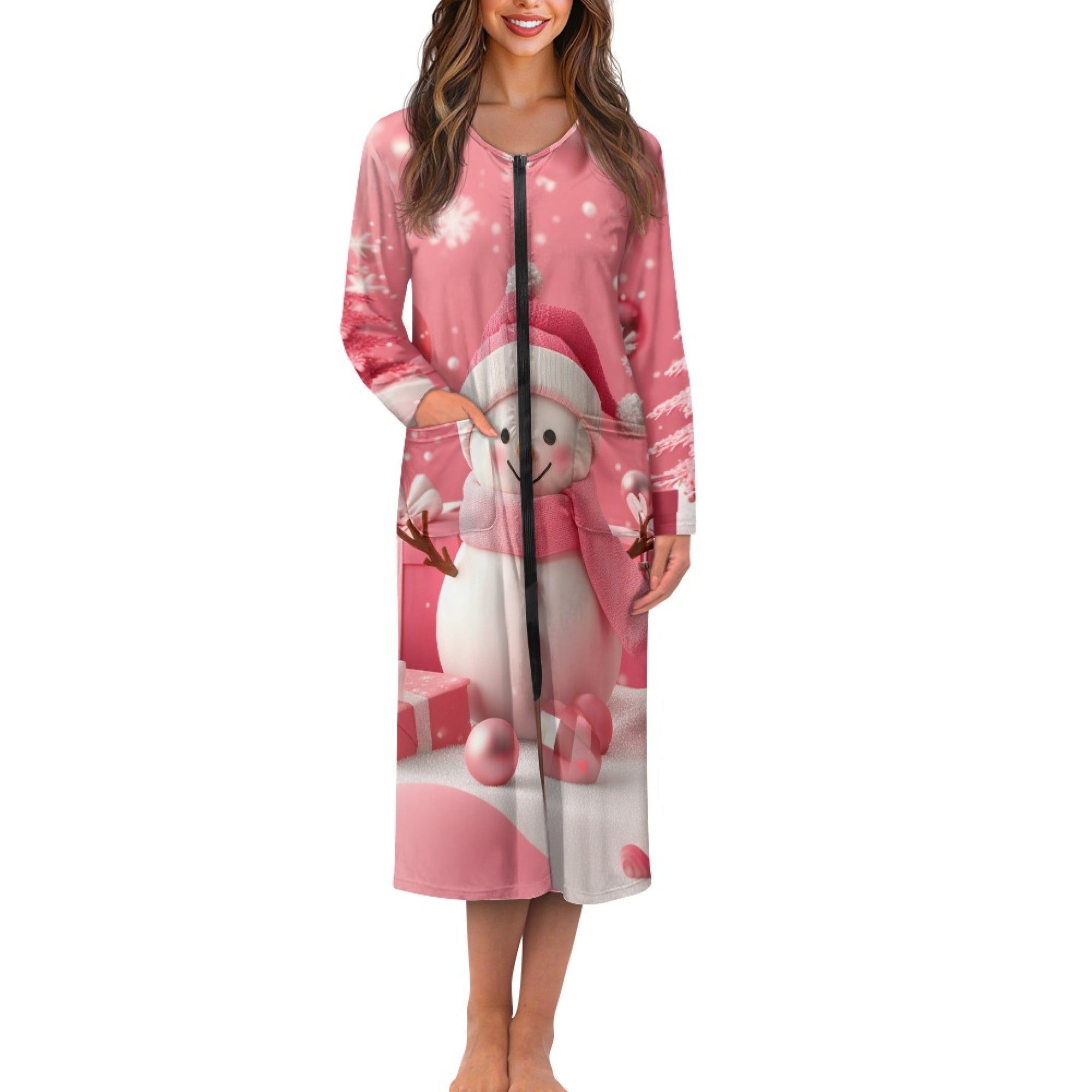 Yuyamidu Cute Snowman Front Zipper Bathrobe for Plus Size Women After ...