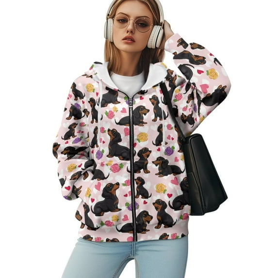 Yuyamidu Dachshund Sweatshirt for Women Light Pink Hoodie Womens Zip Up ...