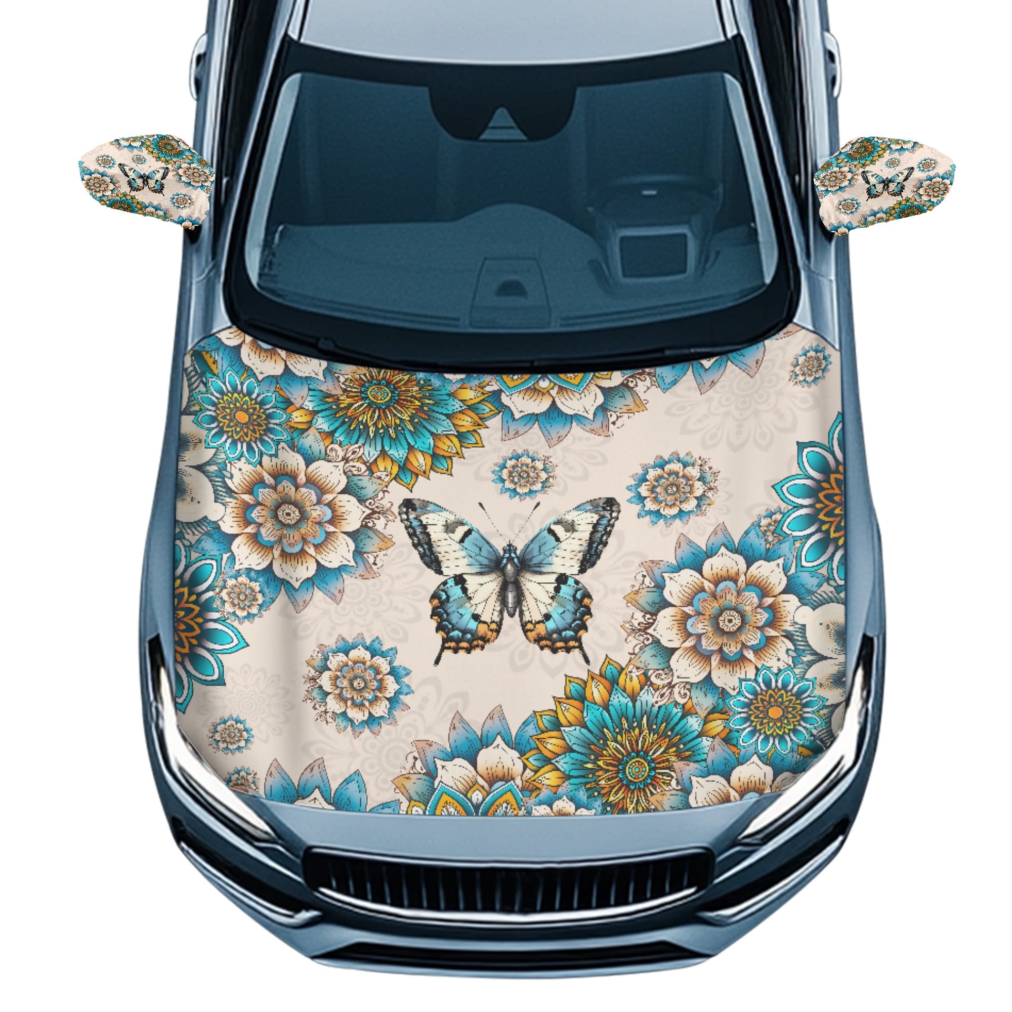Yuyamidu Dahlia Car Hood Cover Wrap and Side Mirror Covers Set of 3 ...