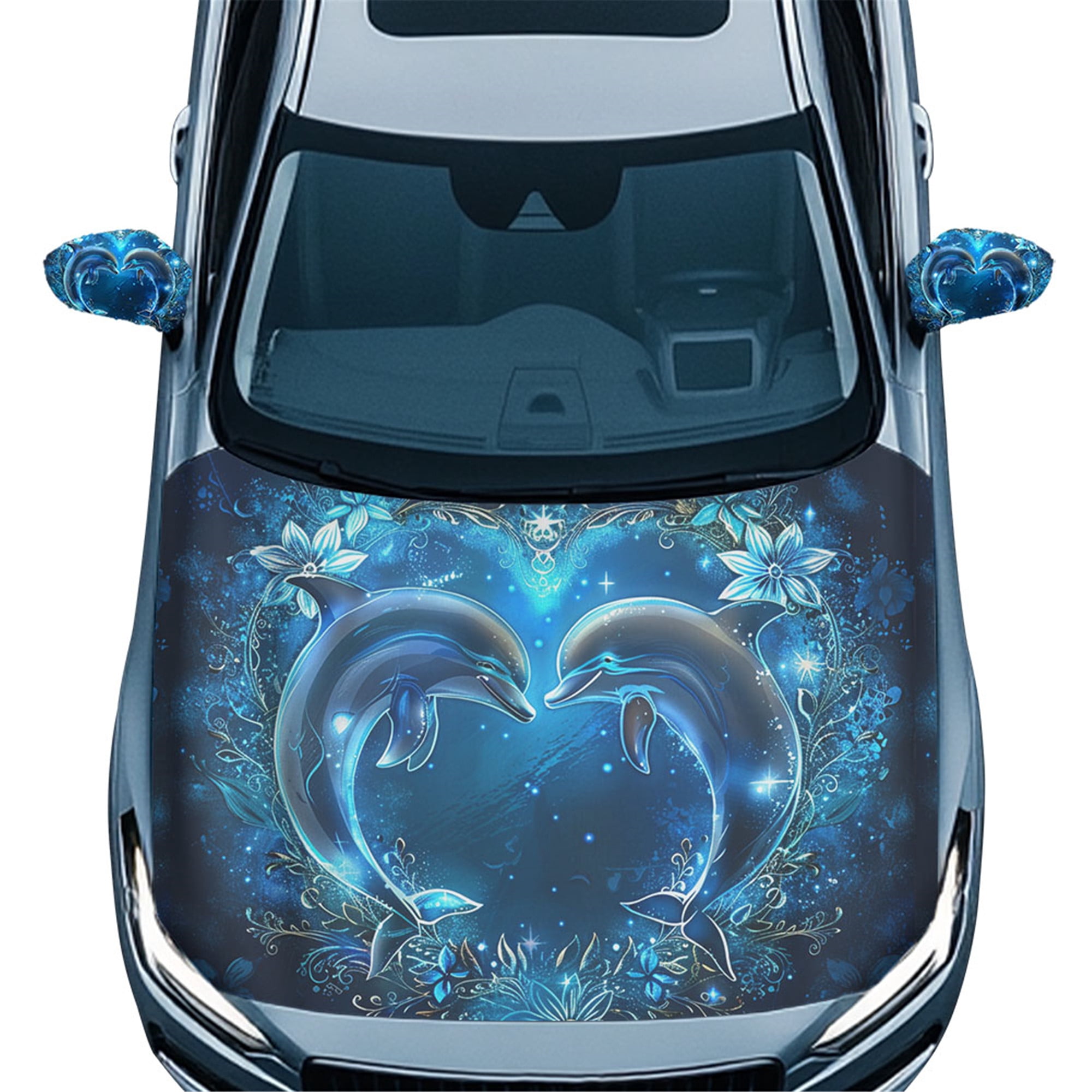 Yuyamidu Dolphin Car Hood Cover Protector Blue Hibiscus Car Hood Cover ...
