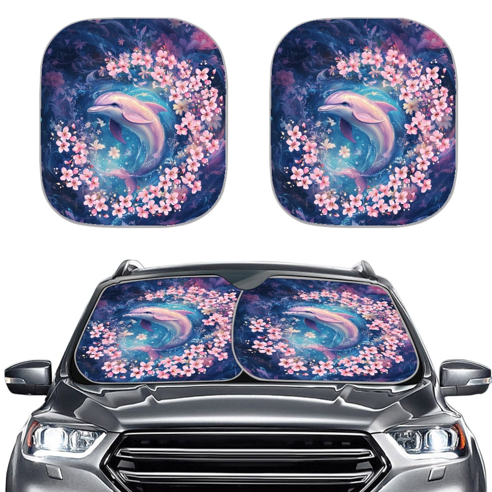 Yuyamidu Dolphin Car Sun Shade Windshield Hibiscus Car Windshield ...