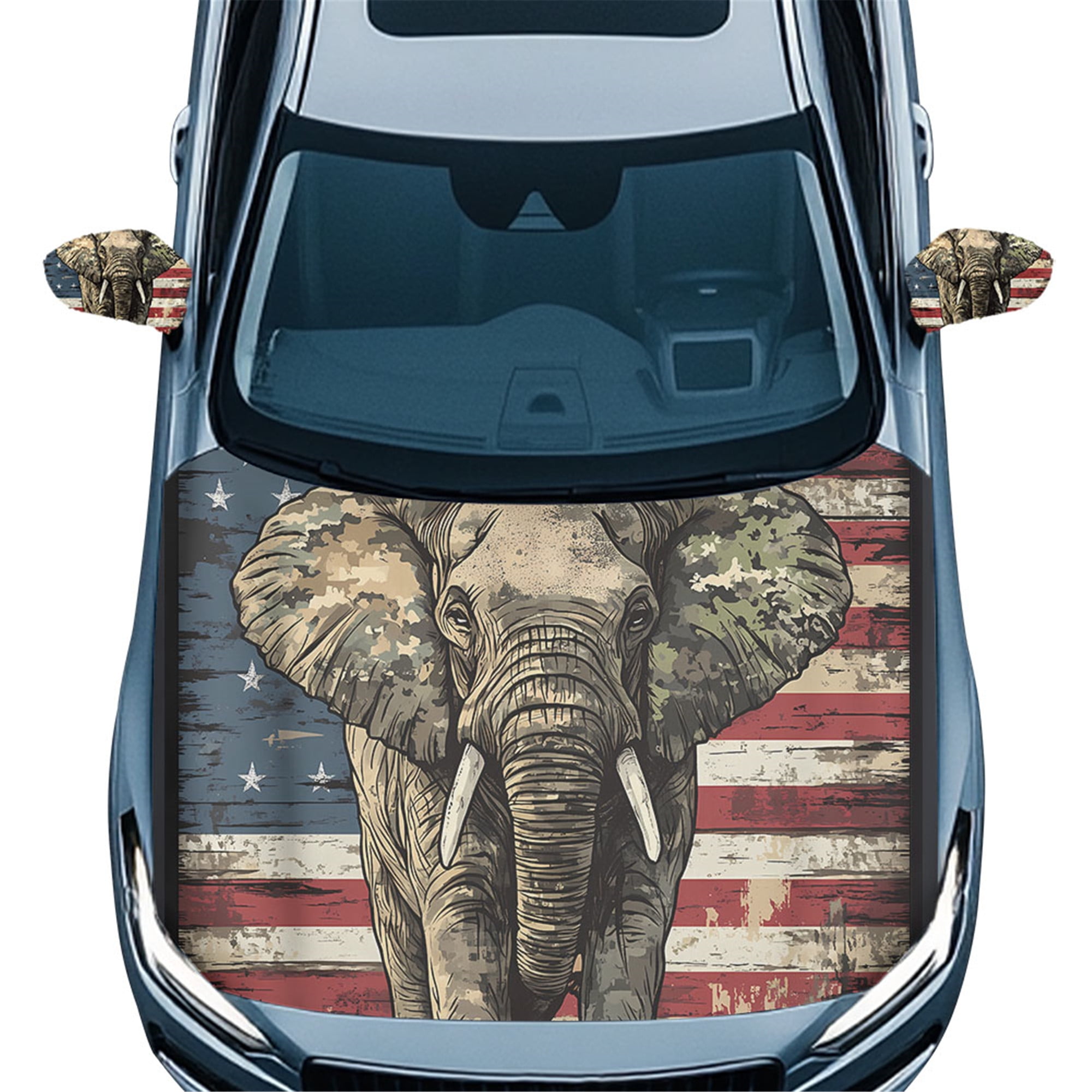 Yuyamidu Elephant Hood Covers for Cars Sedans USA Flag Auto Rearview ...