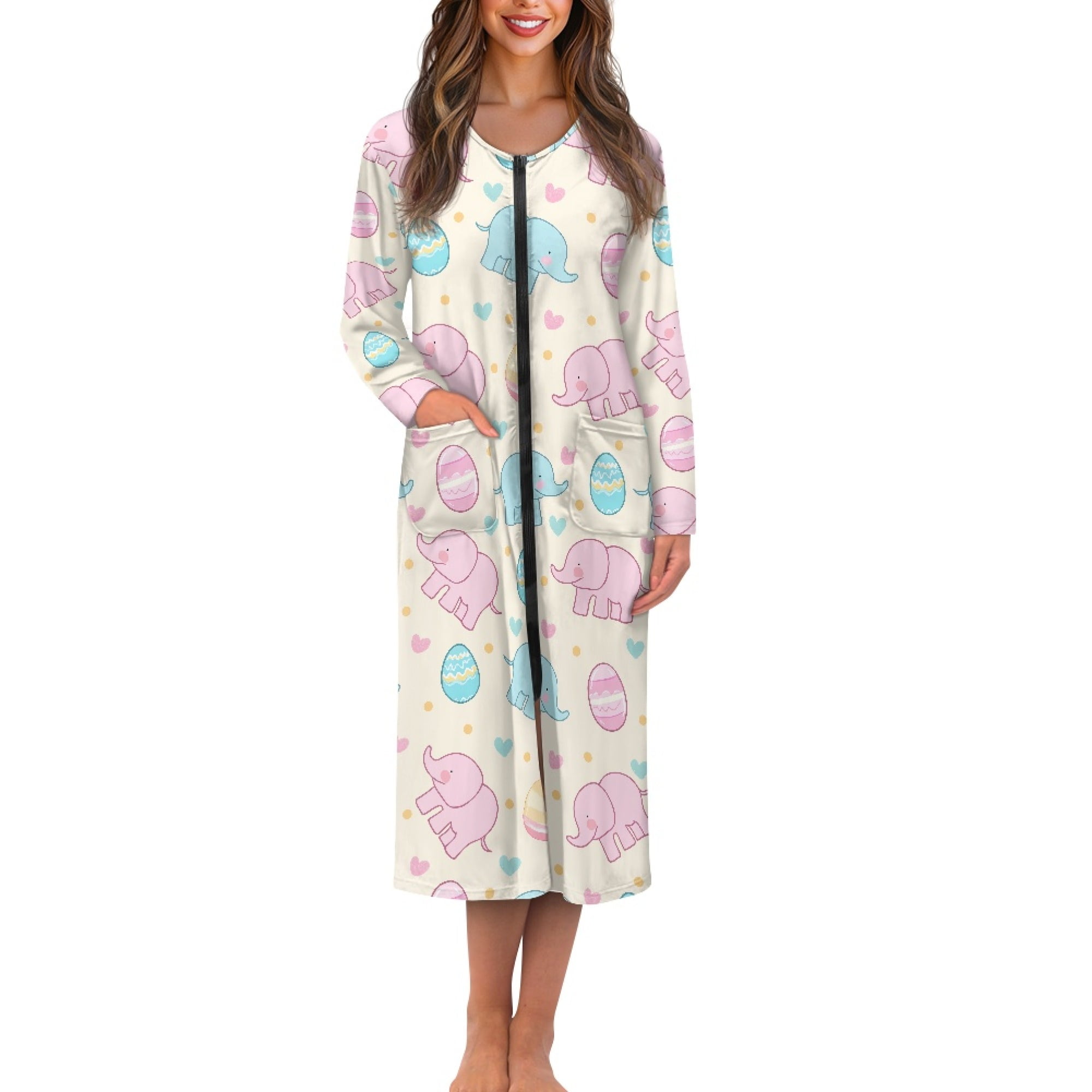 Yuyamidu Elephant Zipper Front Robes Easter Egg Long Sleeve Bathrobe ...