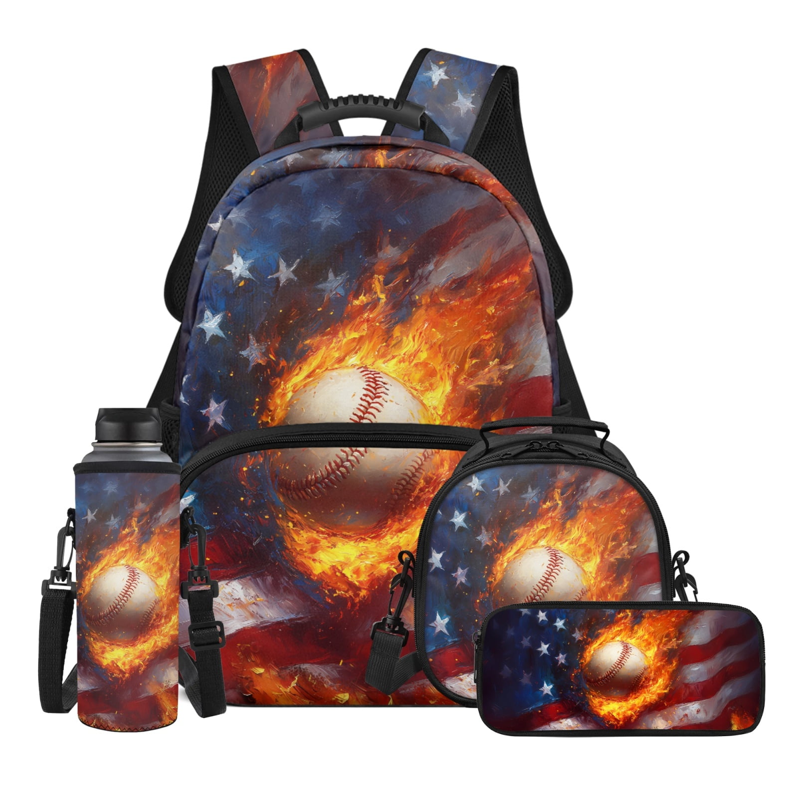 Yuyamidu Fire Baseball Backpack and Lunch Bag for Preschool Book Bags ...