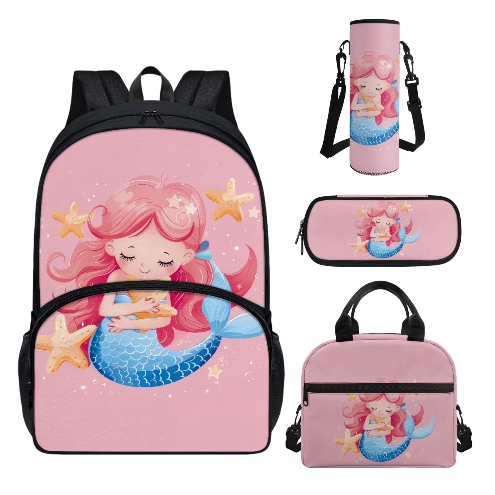 Yuyamidu Fire Scale Bookbag with Lunch Bag for Girls 1st Grade 4 Piece ...