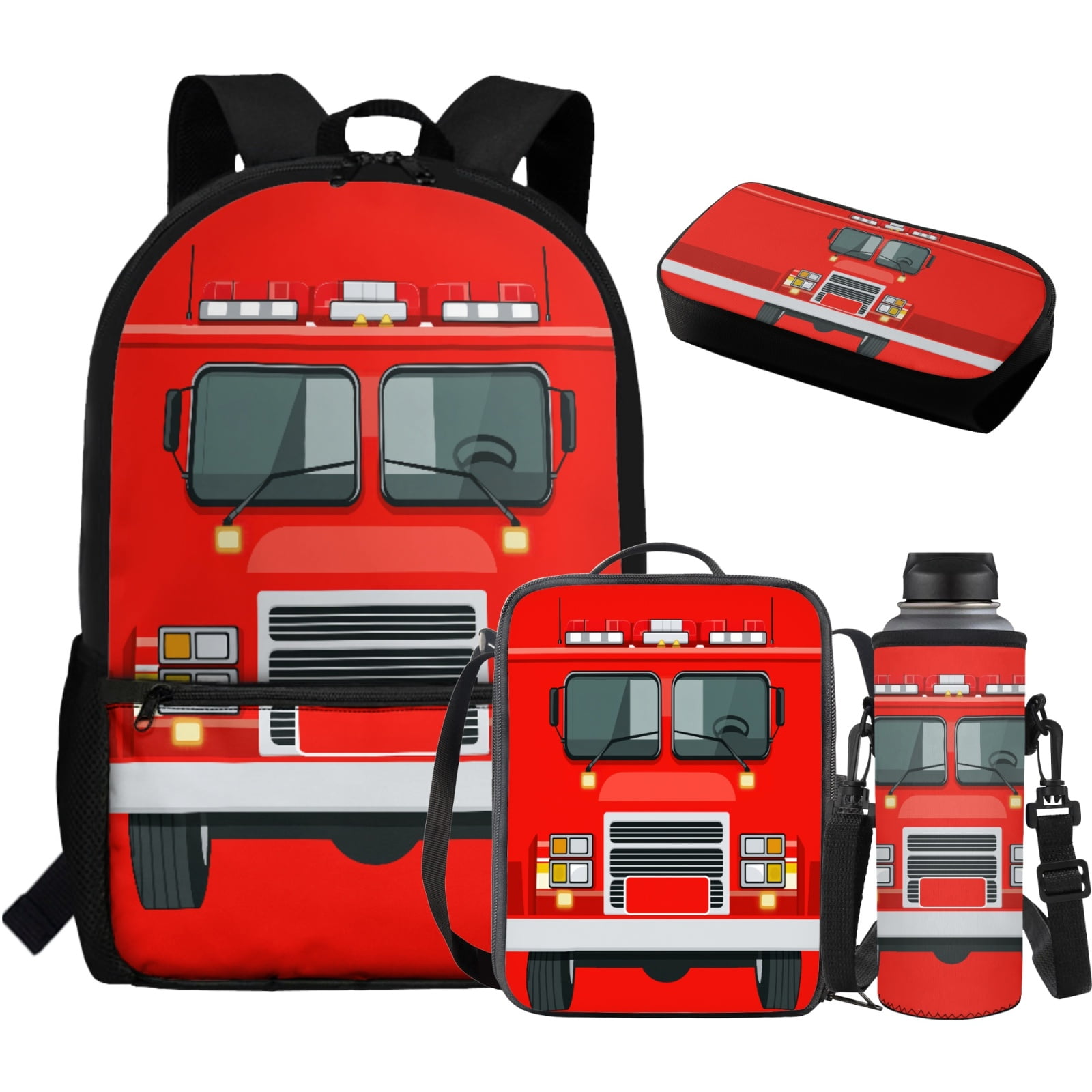 Yuyamidu Fire Truck Backpack with Lunchbox for Boys Red Book Bags with ...