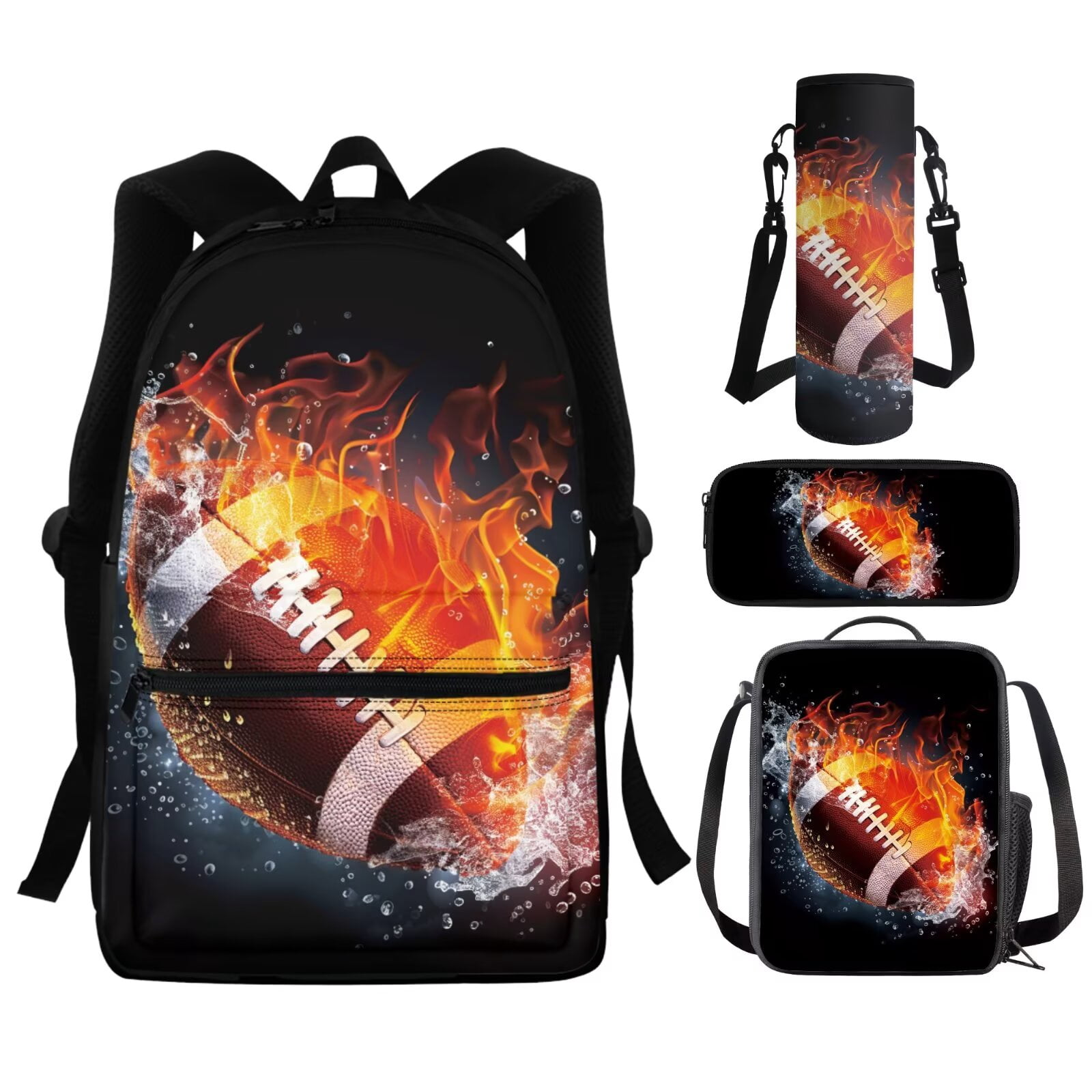 Yuyamidu Fire Water Rugby Backpack and Lunch Bag for Boys 10-12 High ...