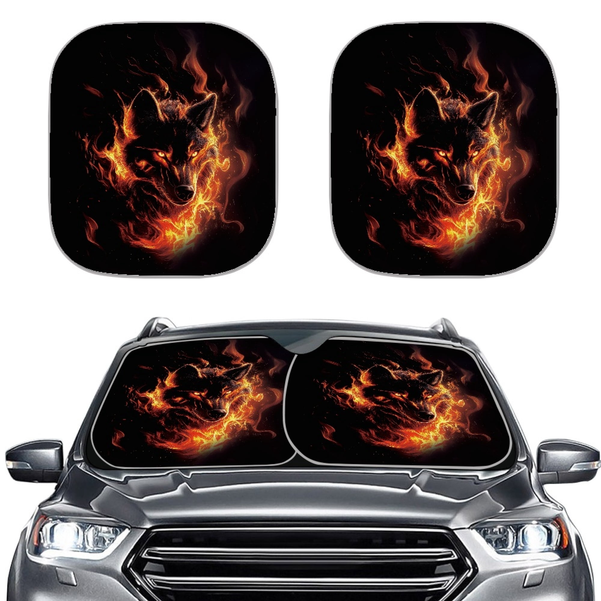 Yuyamidu Fire Wolf Car Sun Shade Windshield 2 Pieces Foldable ...