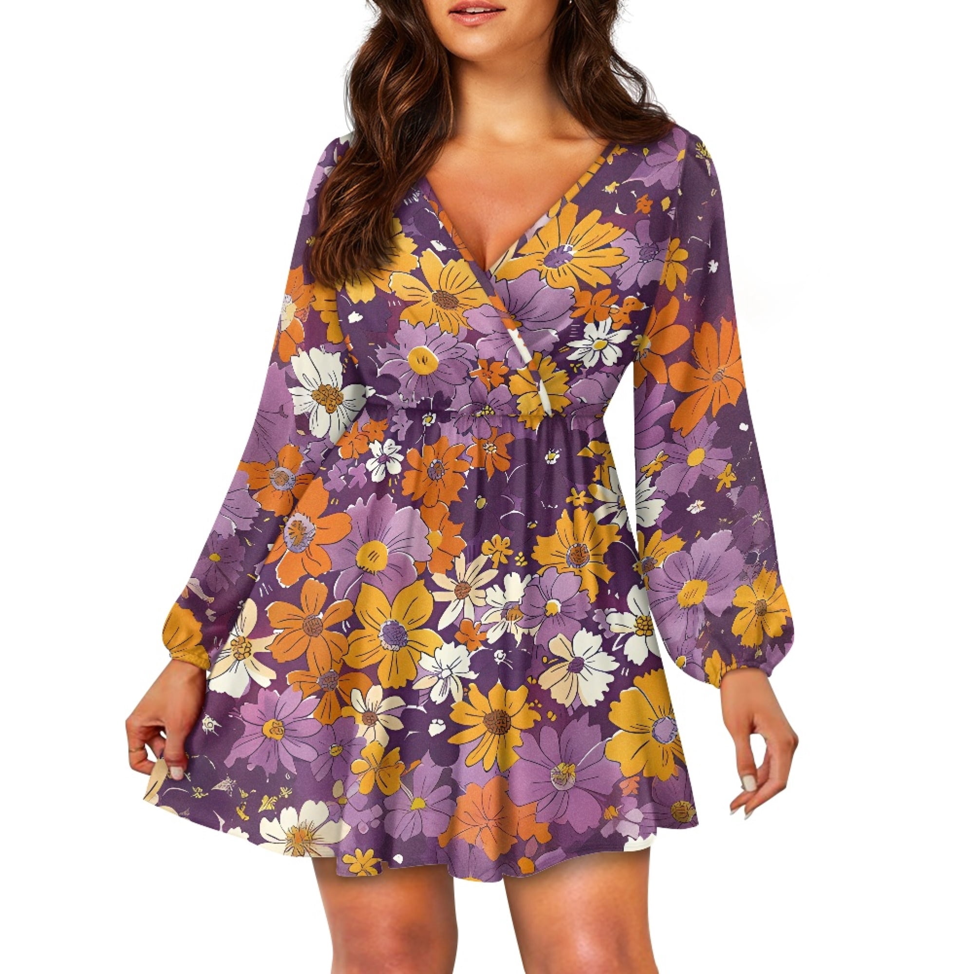 Yuyamidu Floral A-Line Midi Dress for Women Size L Tropical Style Long ...