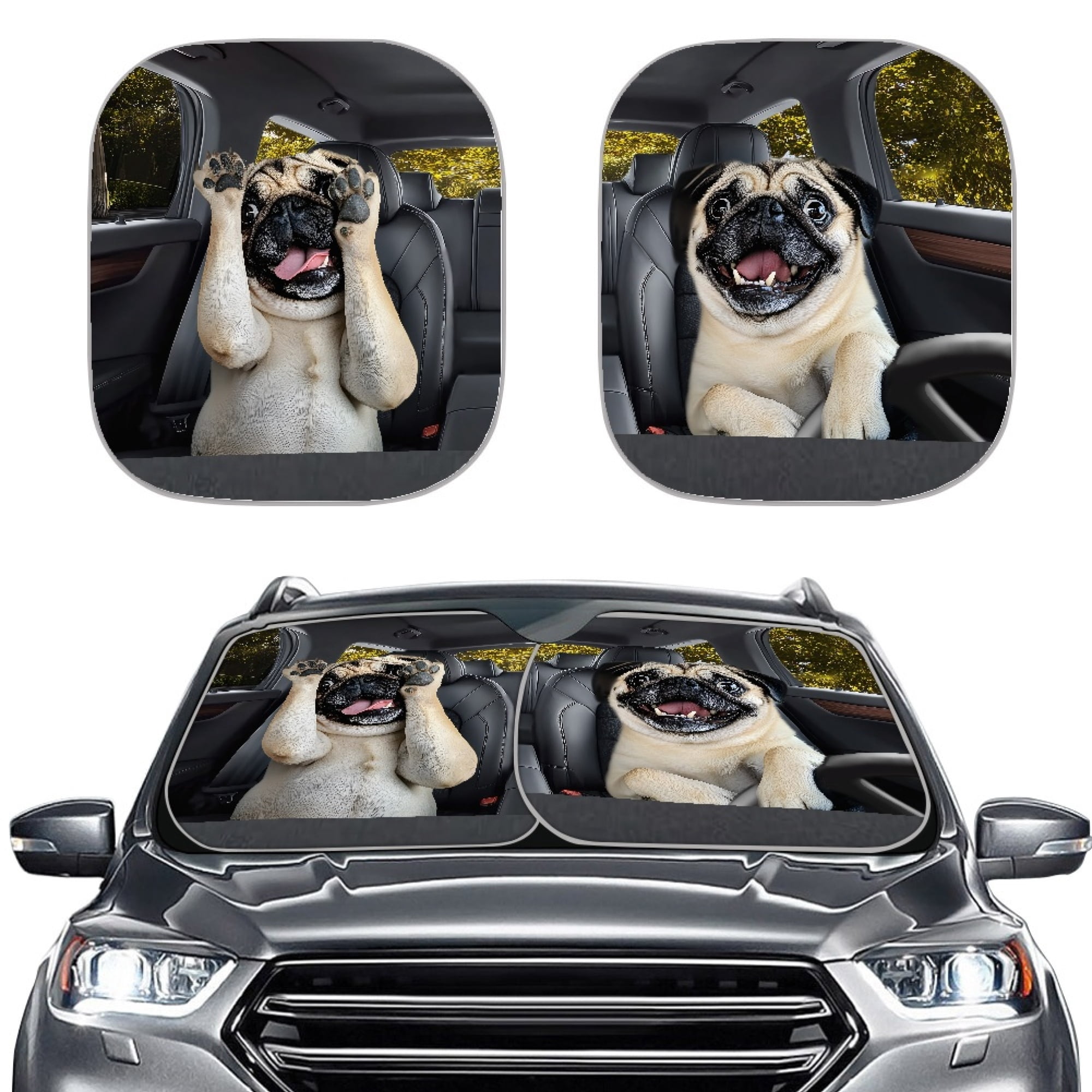 Yuyamidu Funny Pug Car Window Sunshade for SUV Van Truck Adorable Car ...