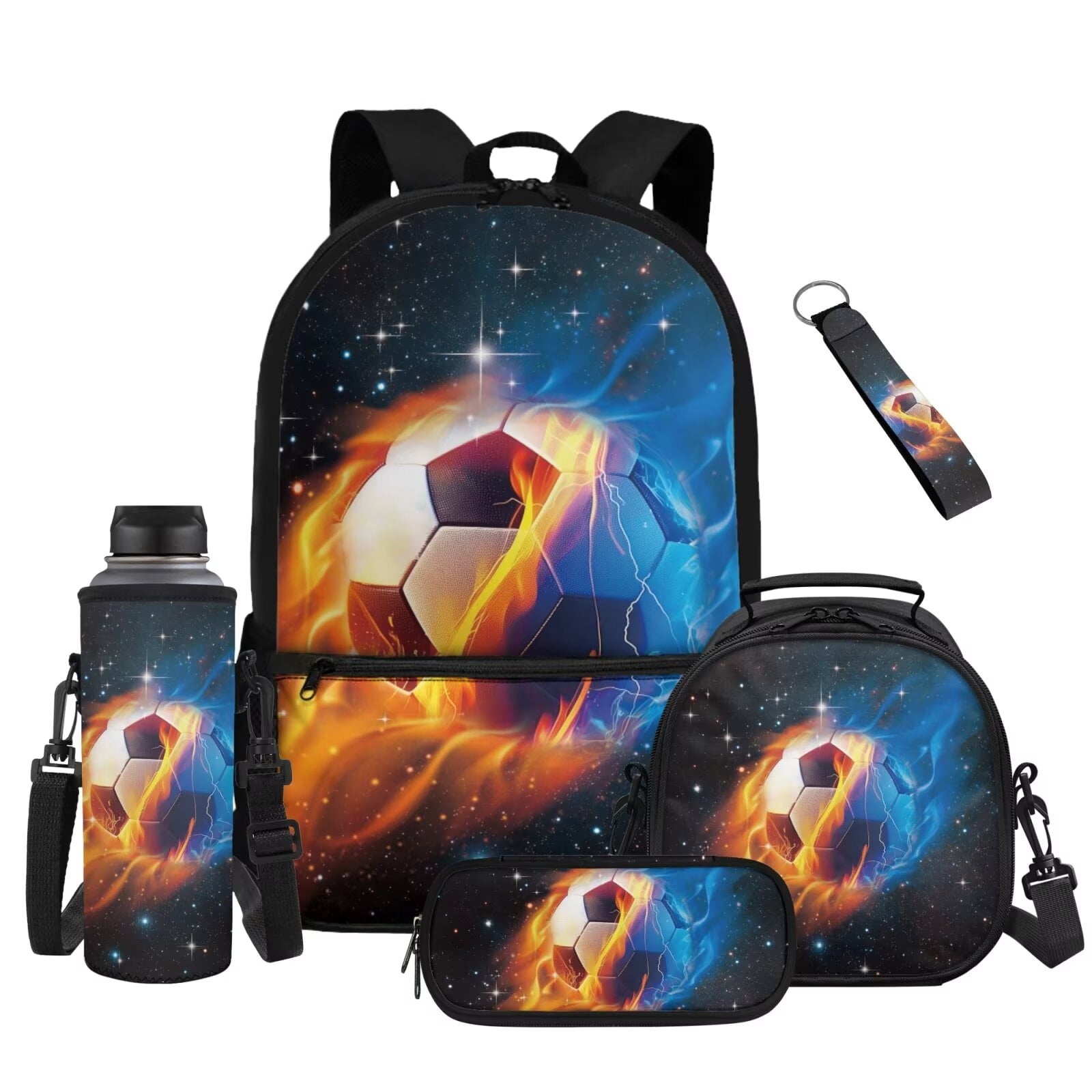 Yuyamidu Galaxy Fire Soccer Backpack and Lunch Box, Pencil Pouch, Water ...