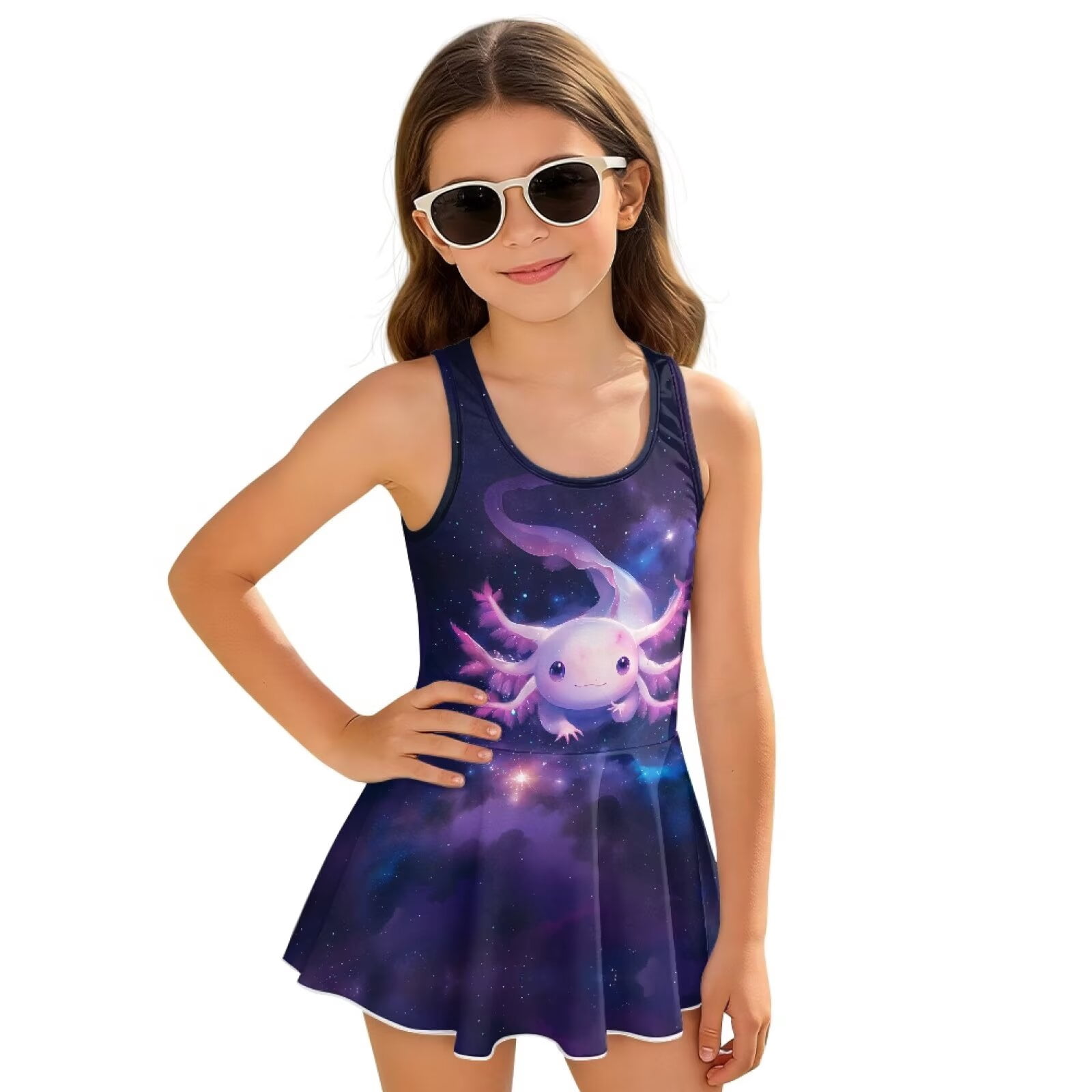 Yuyamidu Girls One Piece Swimsuits Galaxy Axolotl Cute Kids Quick Dry ...