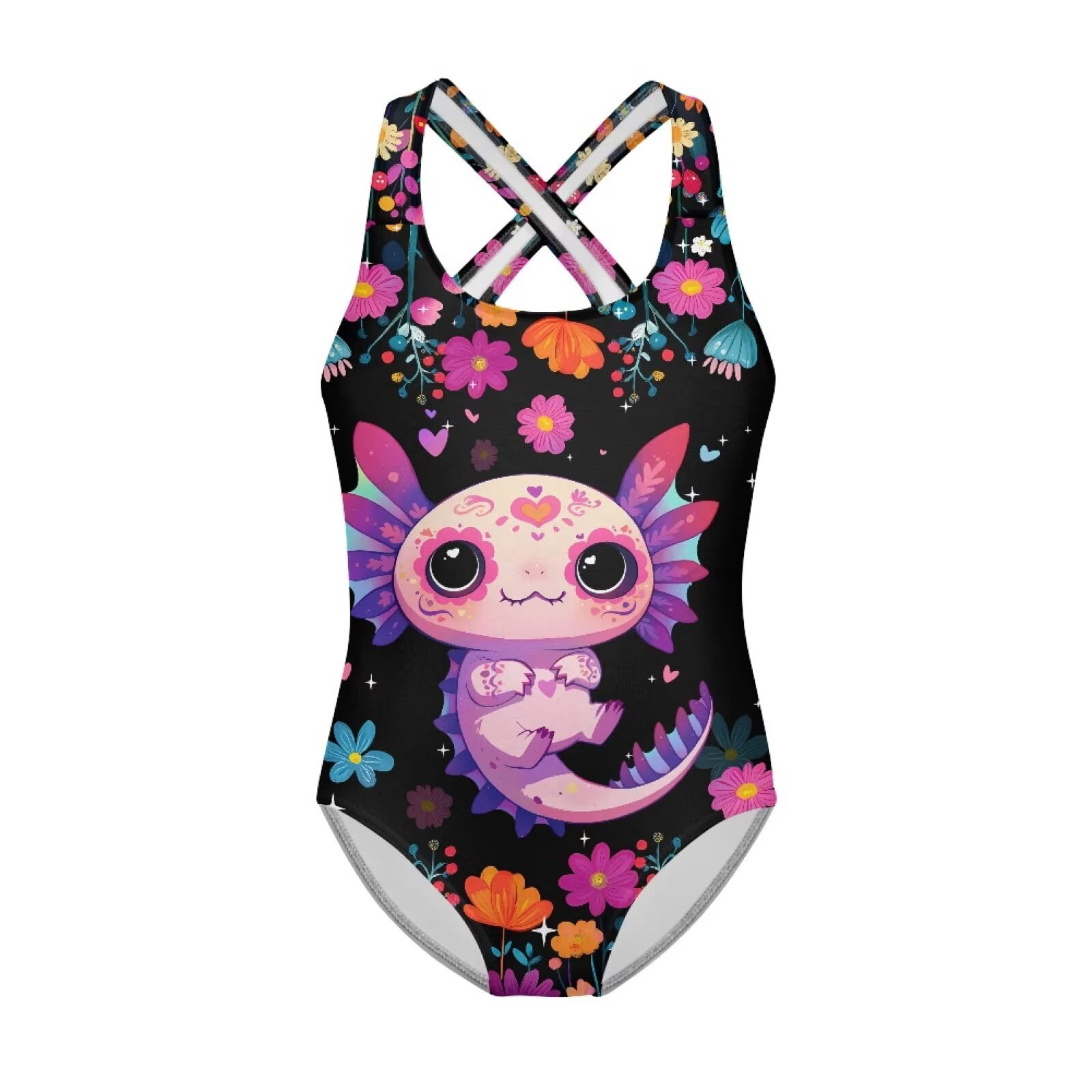Yuyamidu Girls Swimsuits Axolotl Flowers One Piece Bathing Suit Quick ...