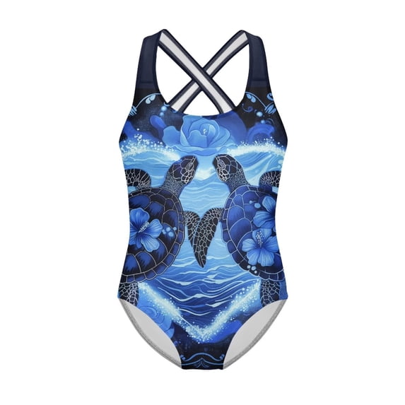 Yuyamidu Girls' Swimwear Sea Turtle Quick Dry Cross Back One Piece ...
