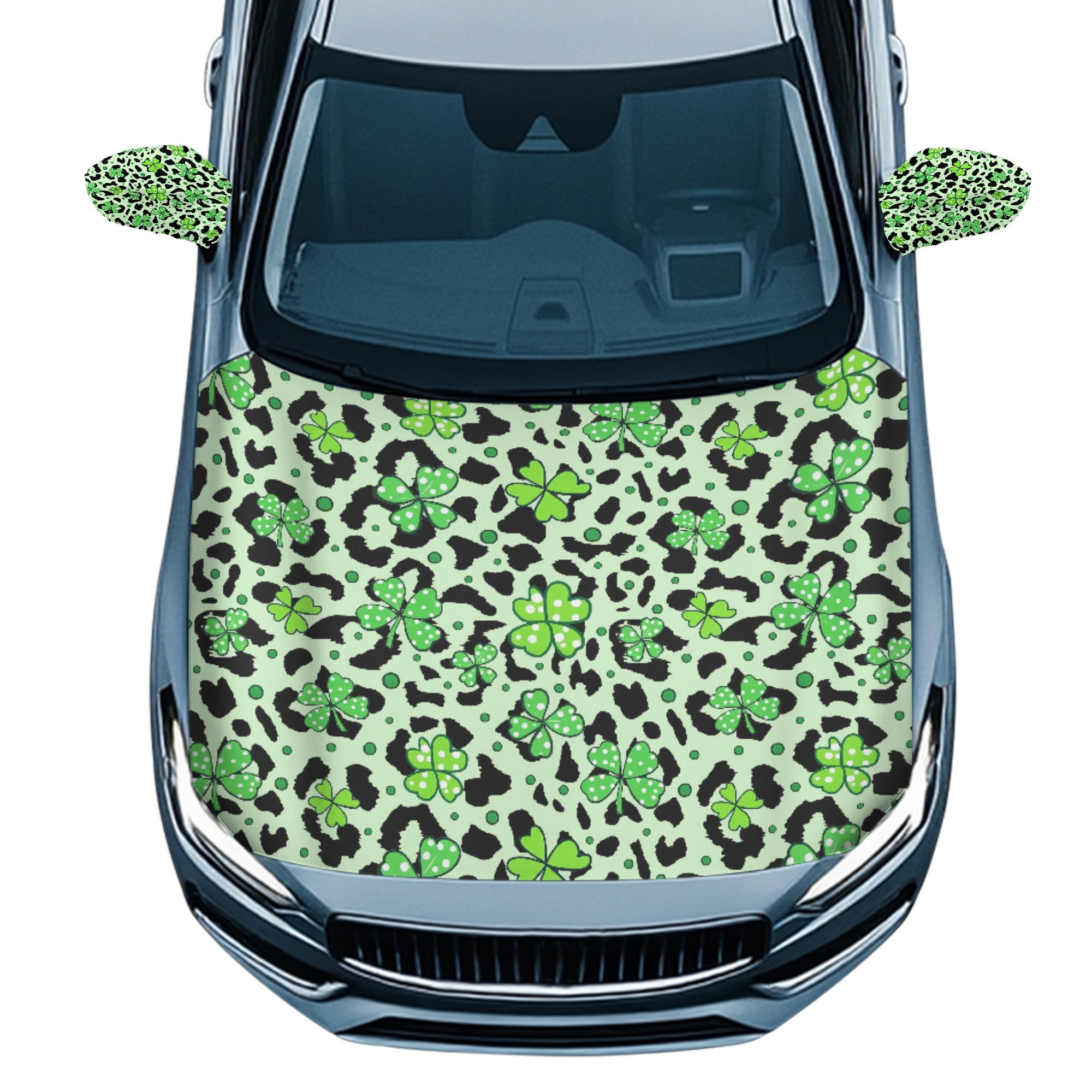 Yuyamidu Green Leaf Car Hood Cover Cow Print Rearview Protector for ...