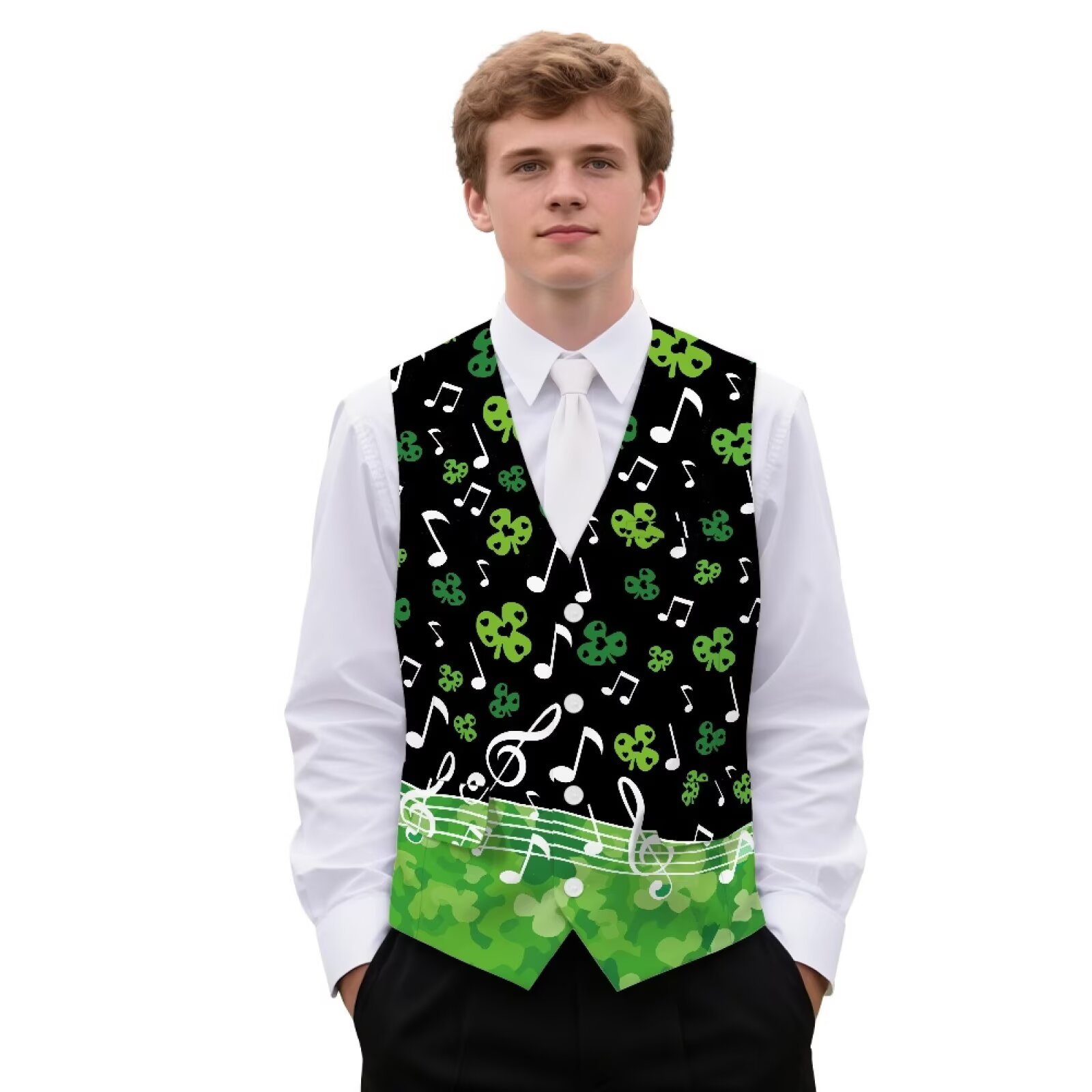 Yuyamidu Green Leaves Men's Business Vests with 3 Pockets Music Note ...