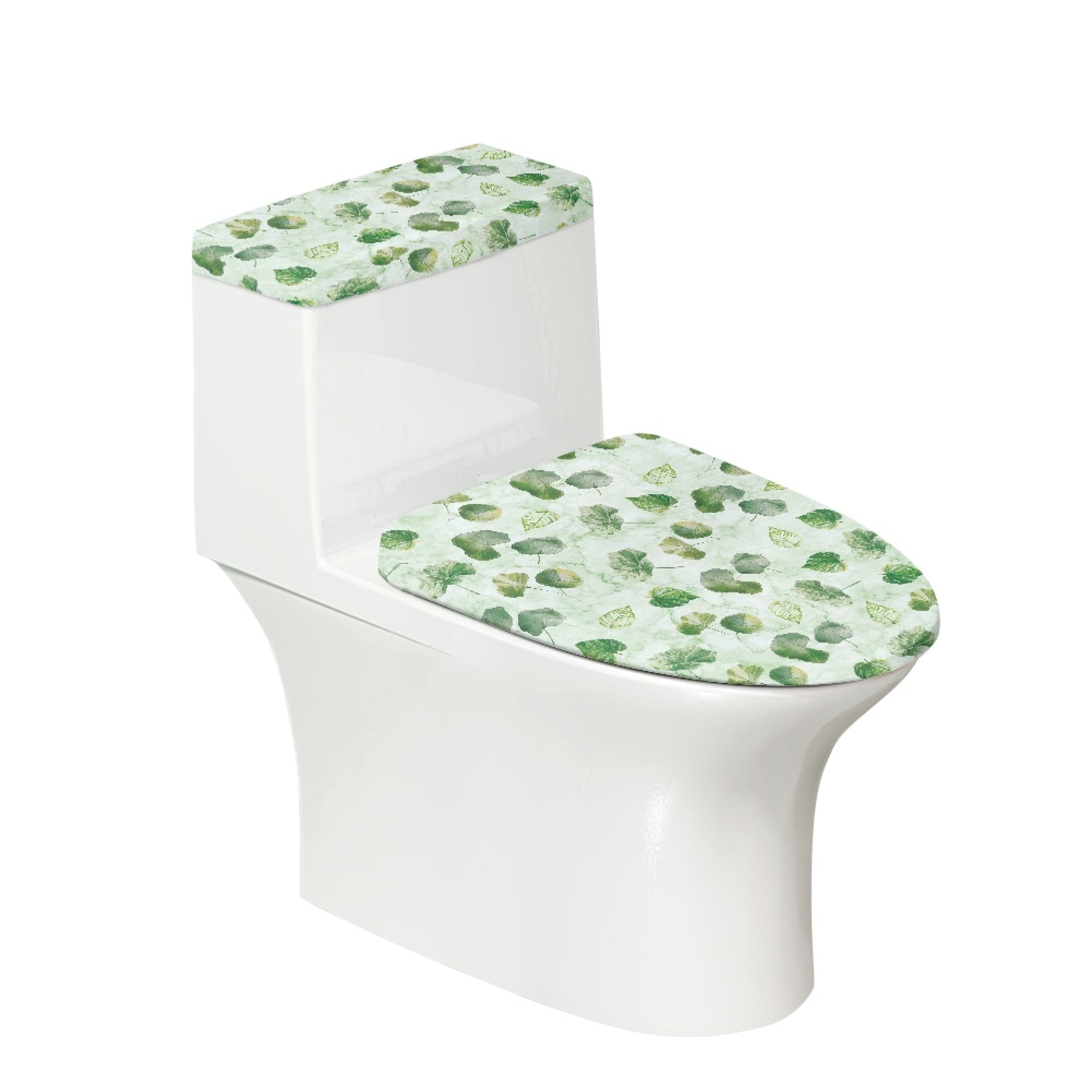 Yuyamidu Green Leaves Toilet Lid Covers Round Toilet Tank Cover Sets ...