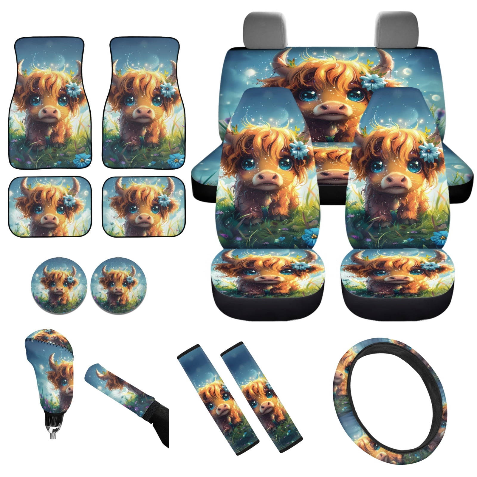 Yuyamidu Highland Cow Car Seat Covers Full Set with Steering Wheel ...